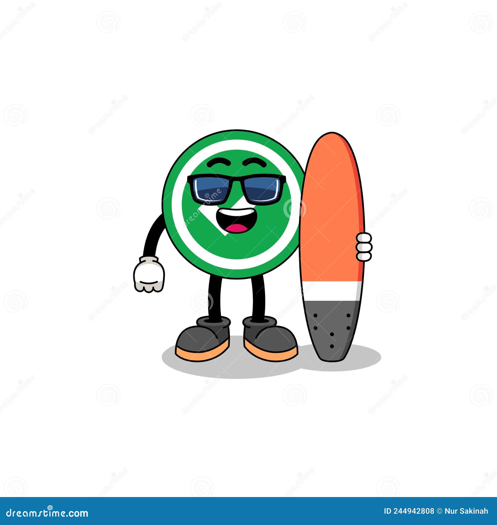 Mascot Cartoon of Check Mark As a Surfer Stock Vector - Illustration of ...