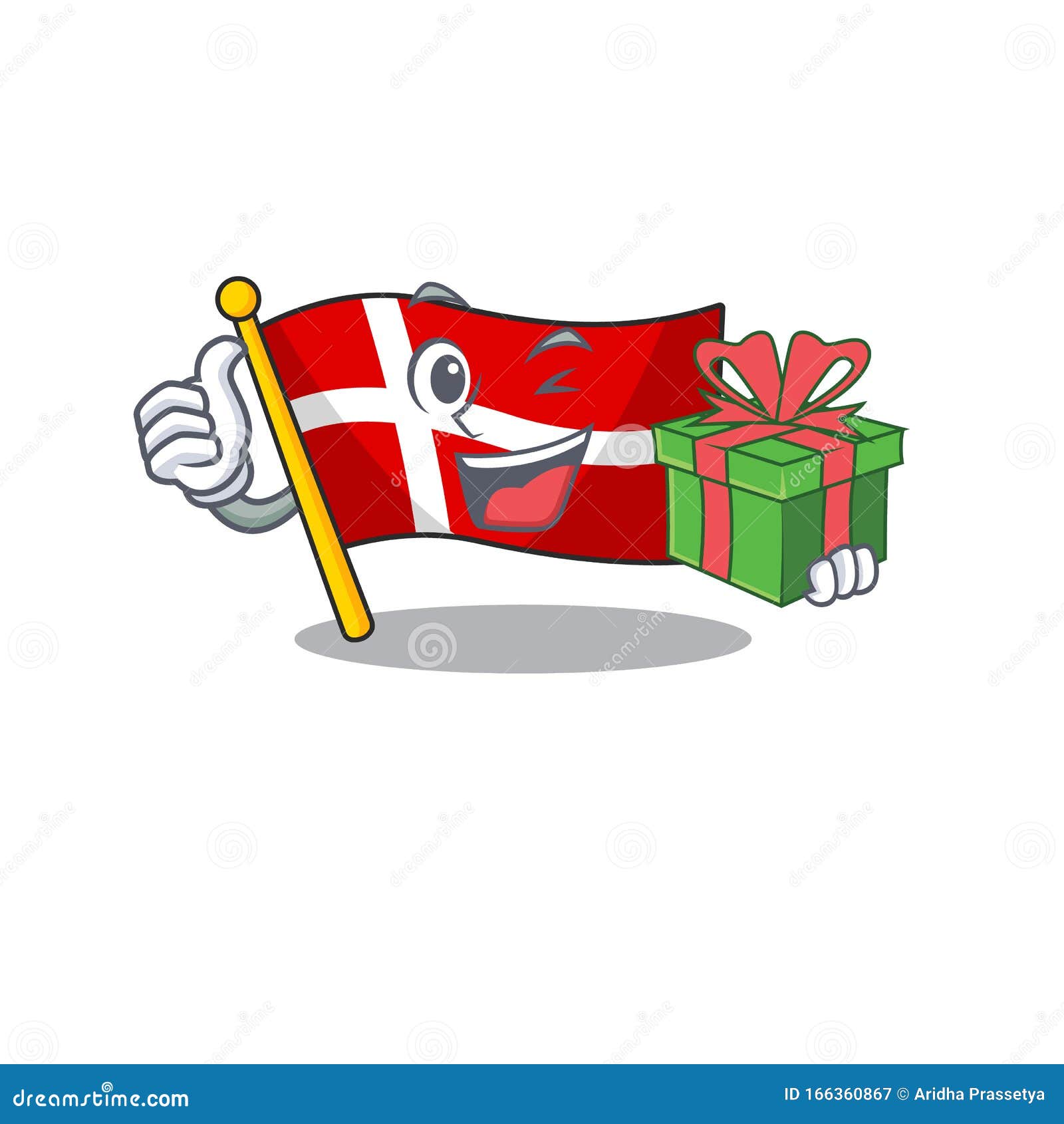 Mascot Cartoon of Happy Flag Denmark with Gift Box Stock Vector ...