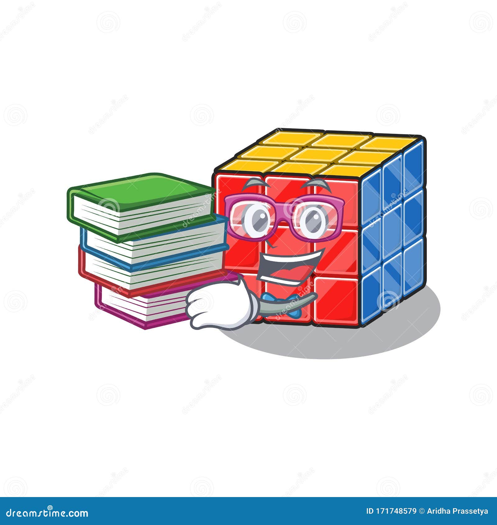 Mascot Cartoon of Rubic Cube Studying with Book Editorial Stock Image ...
