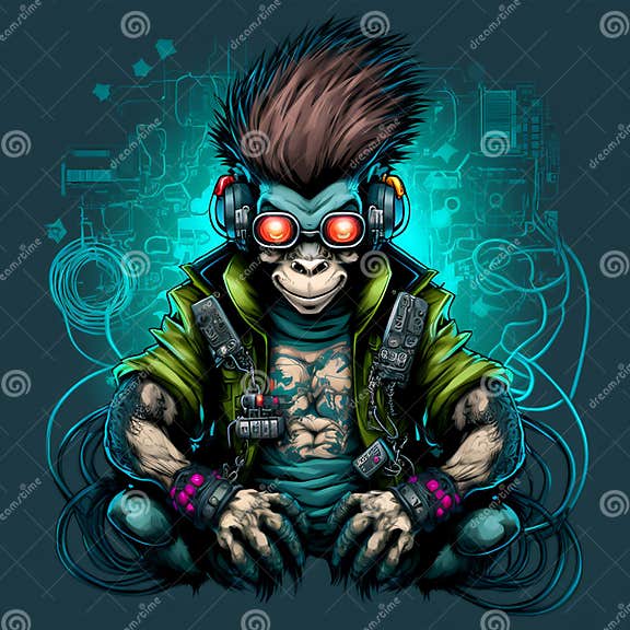 Cyber Monkey stock illustration. Illustration of clothing - 268191574