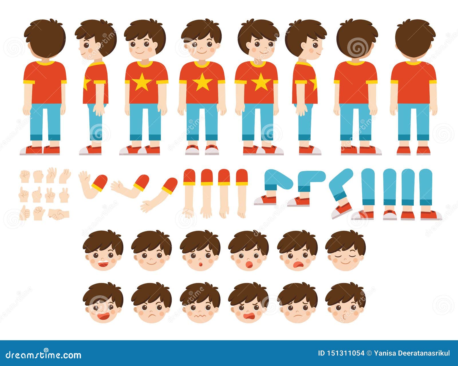 Character of Little Boy for Different Poses, Emotions. Stock Vector ...