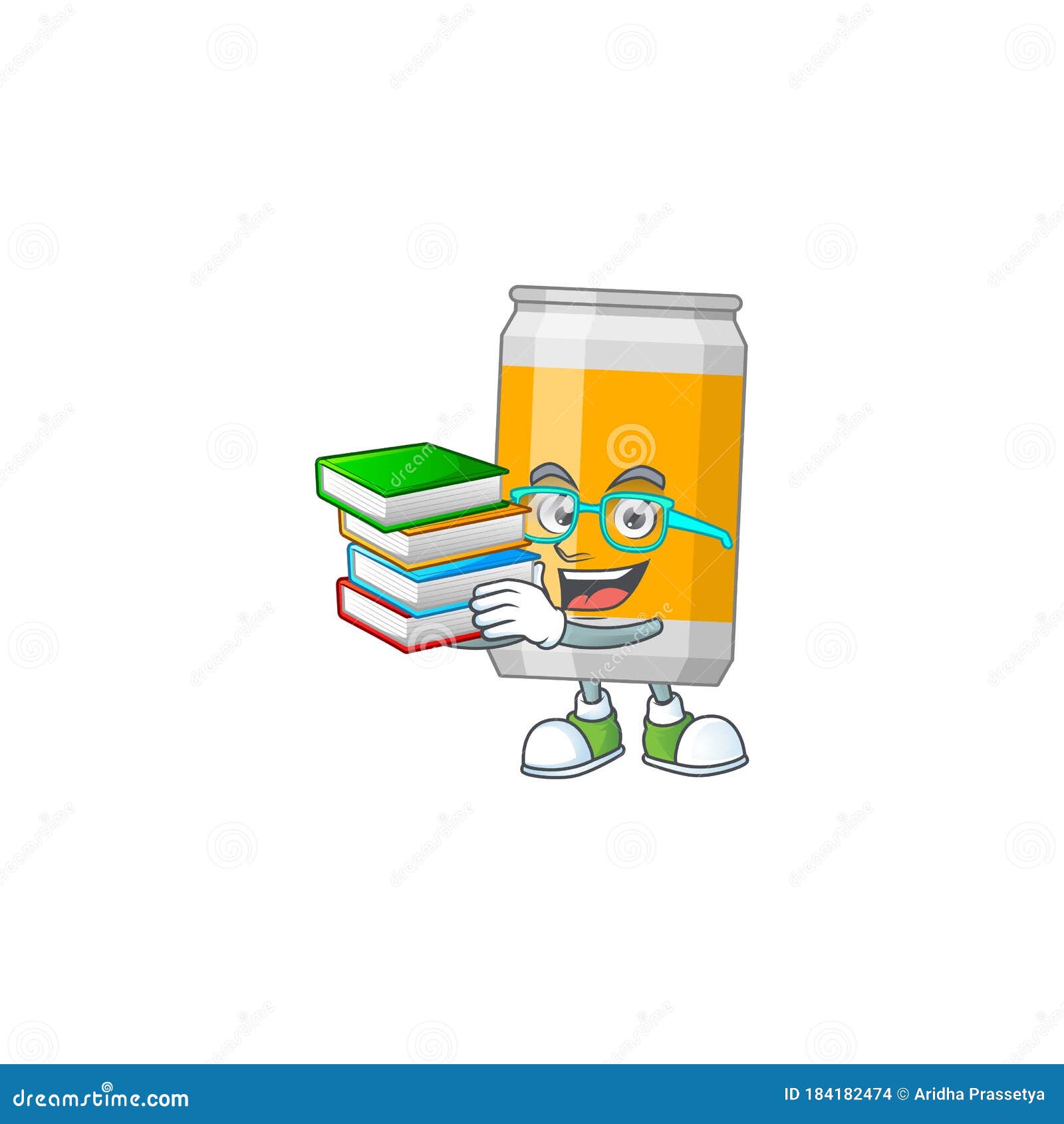 A Mascot Design of Beer Can Student Having Books Stock Vector ...