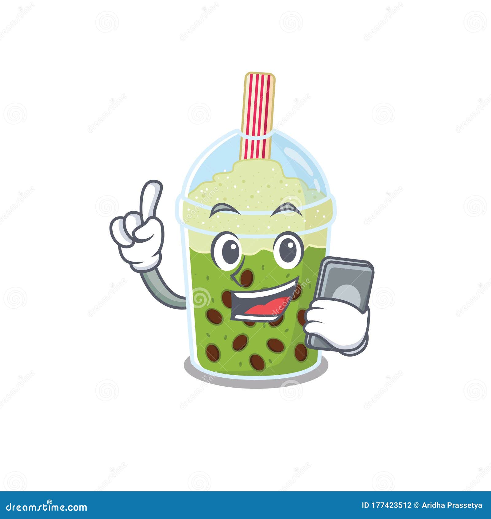 Mascot Design of Matcha Bubble Tea Speaking on Phone Stock Vector ...