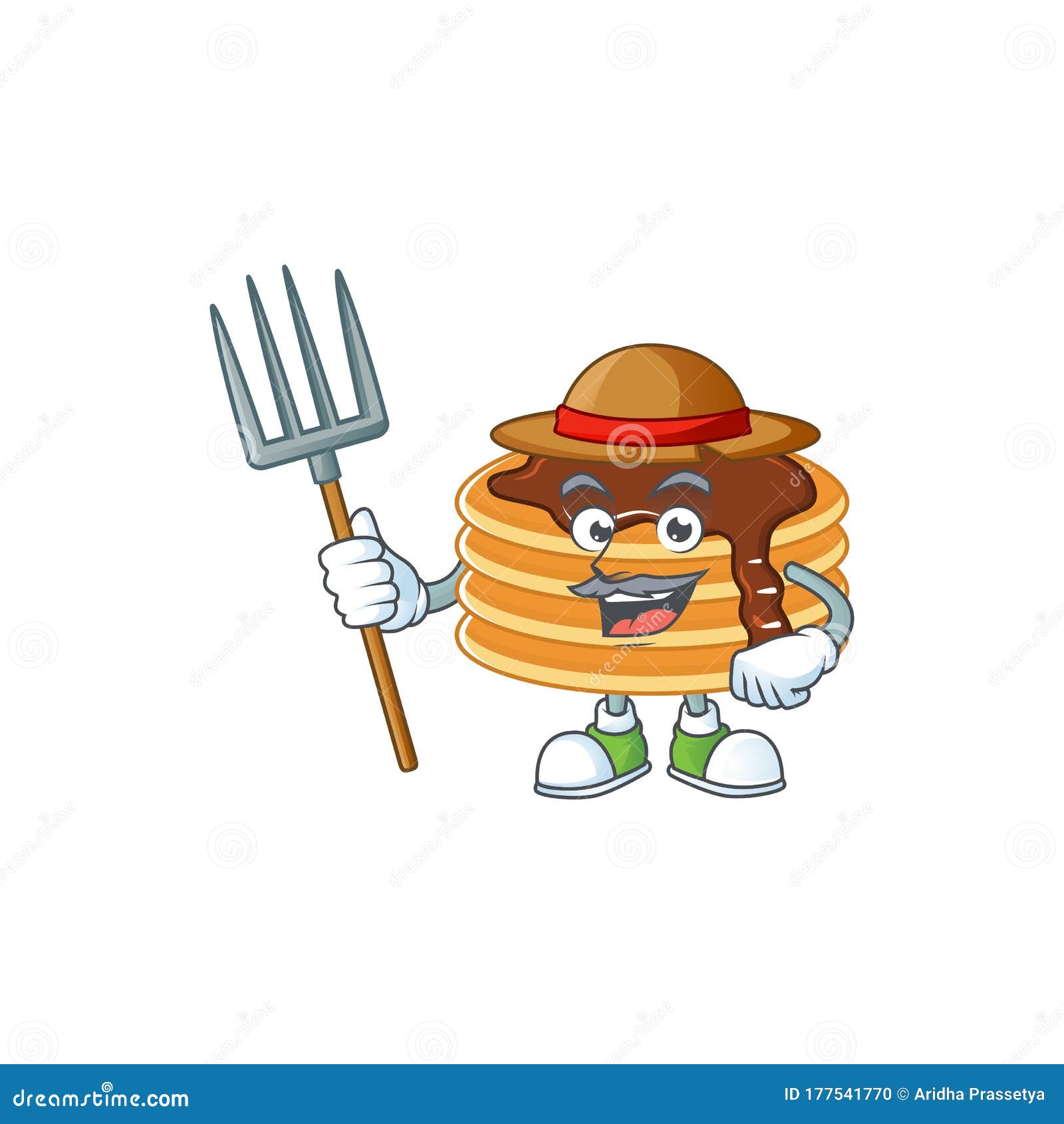 Mascot Design Style of Farmer Chocolate Cream Pancake with Hat and ...