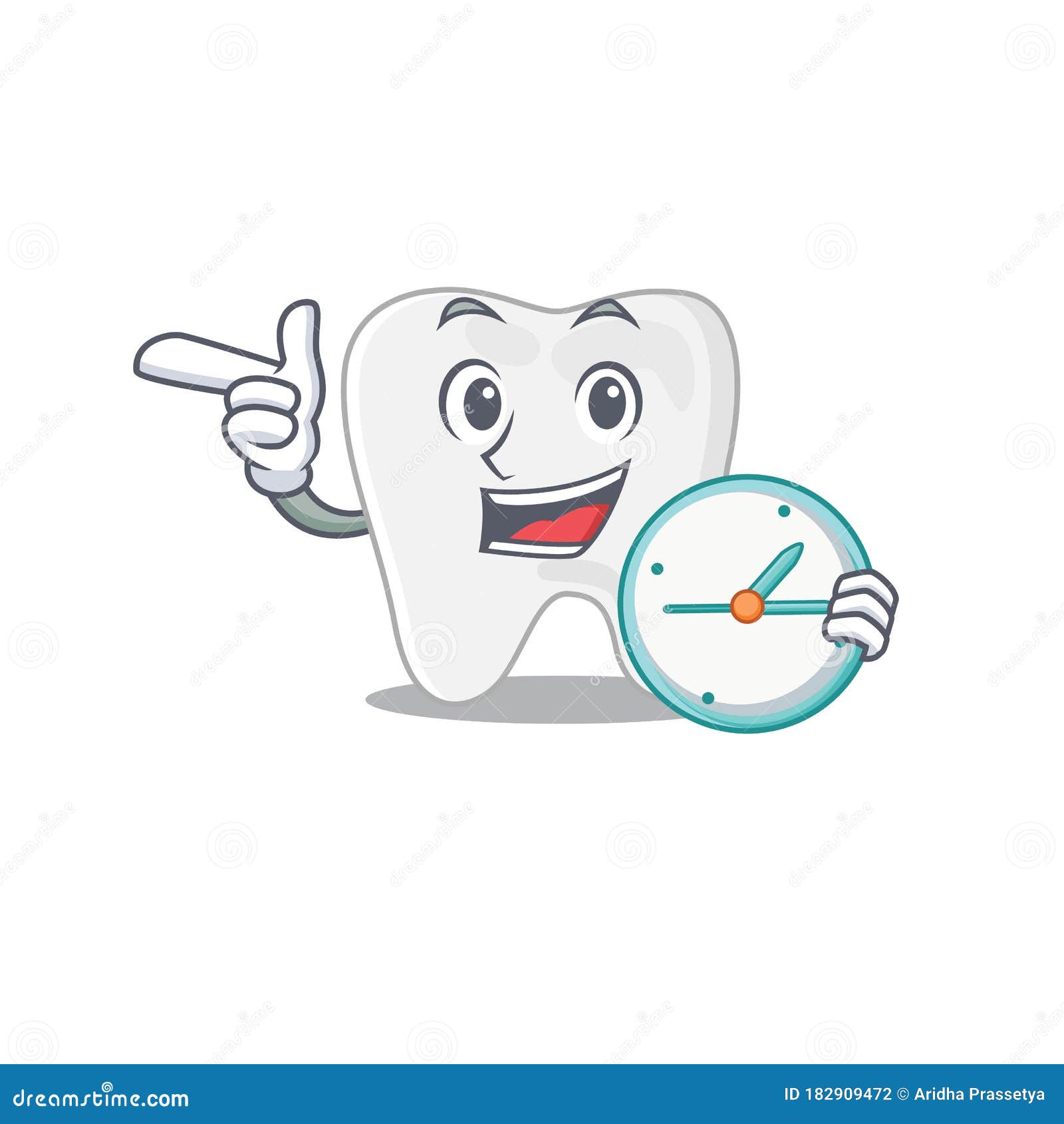 Mascot Design Style of Tooth Standing with Holding a Clock Stock Vector ...