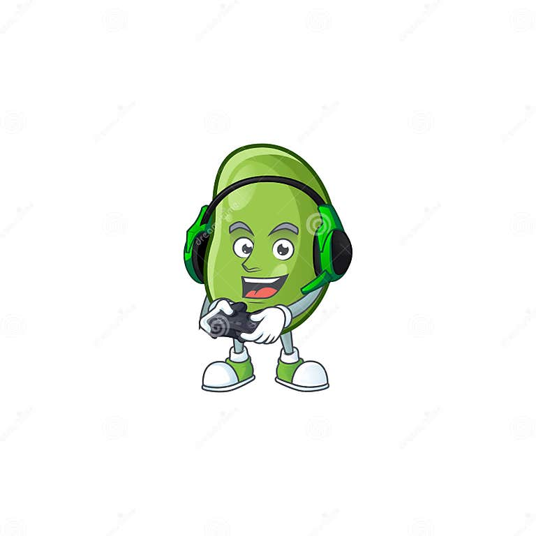 Mascot Icon of Green Beans with Headphone and Controller Stock Vector ...