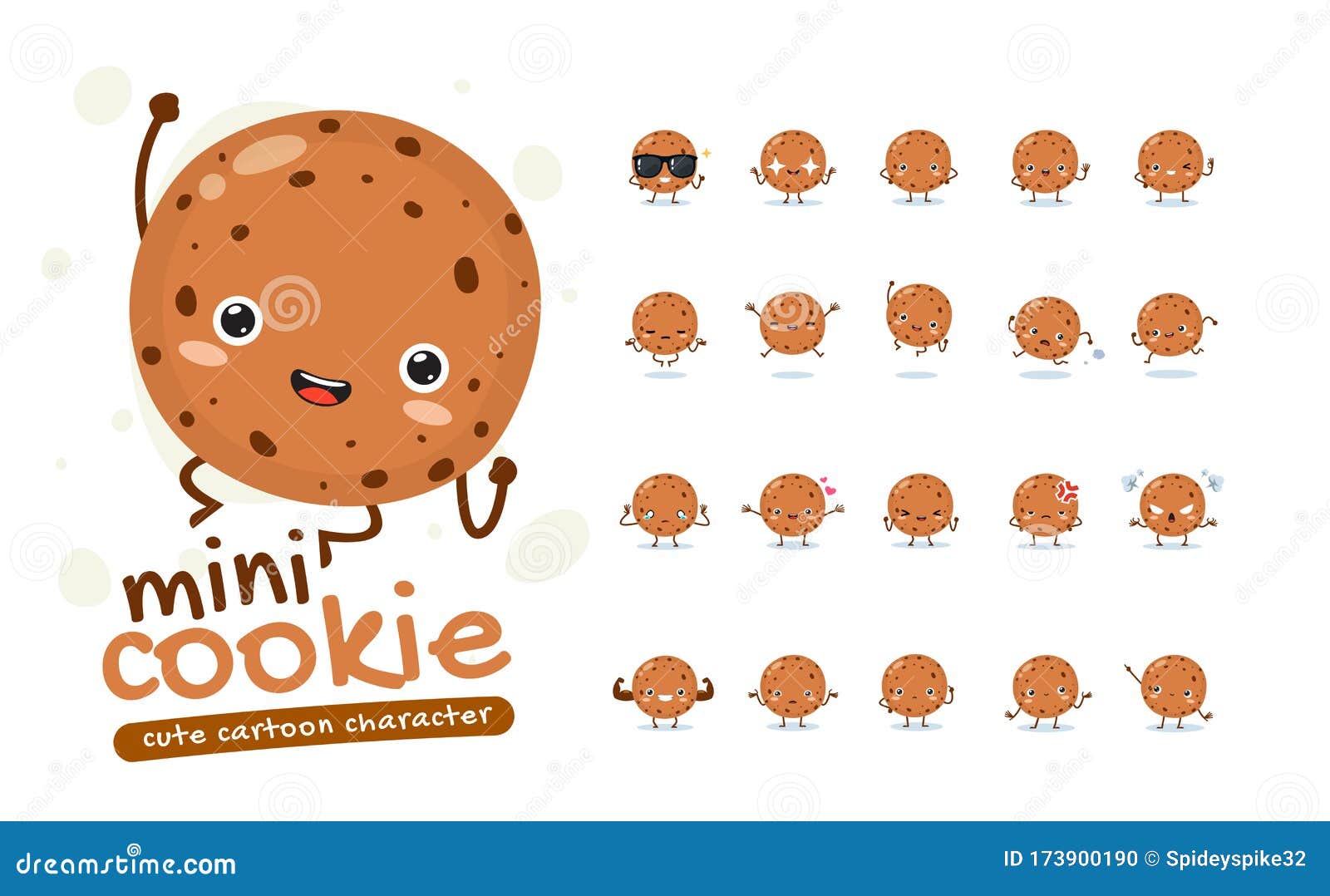 Mascot Set of the Mini Cookie. Twenty Mascot Poses Stock Illustration ...
