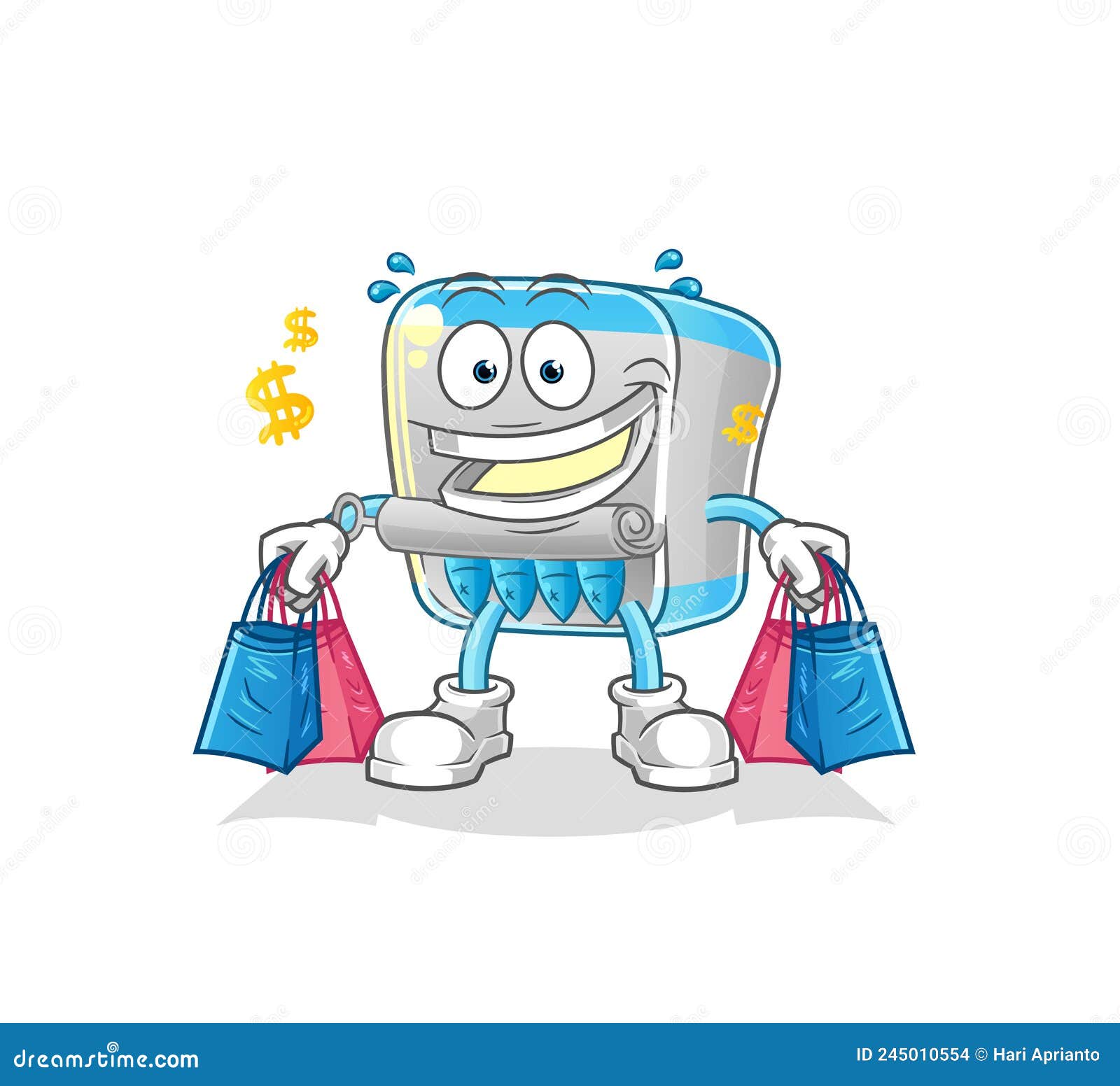 Mascote De Compras De Peixe Enlatado. Vetor Cartoon Ilustração do Vetor ...