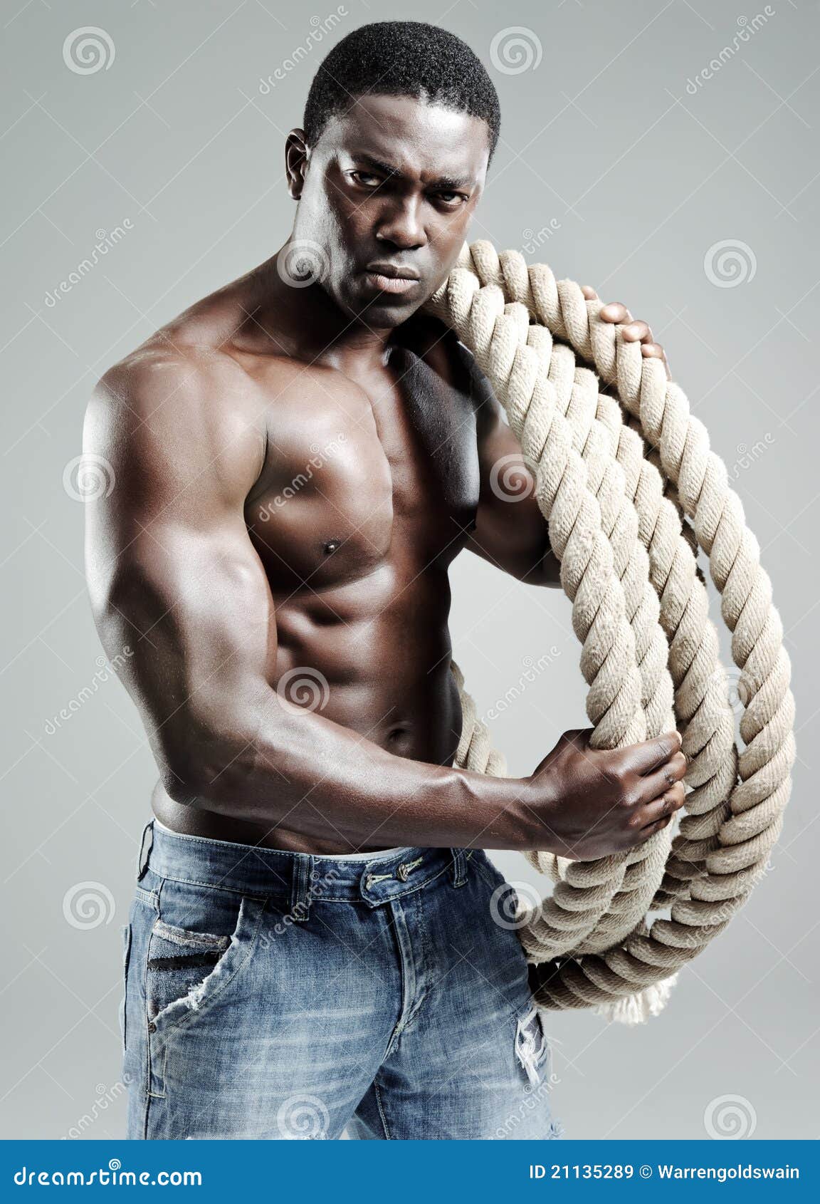 Masculine Black Man and Rope Stock Image - Image of built, masculinity ...