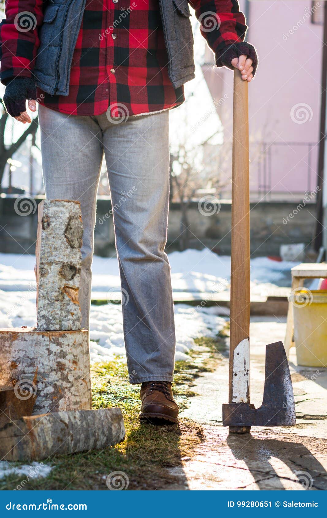 Masculine Man with an Axe for Cutting Firewood Stock Image - Image of ...