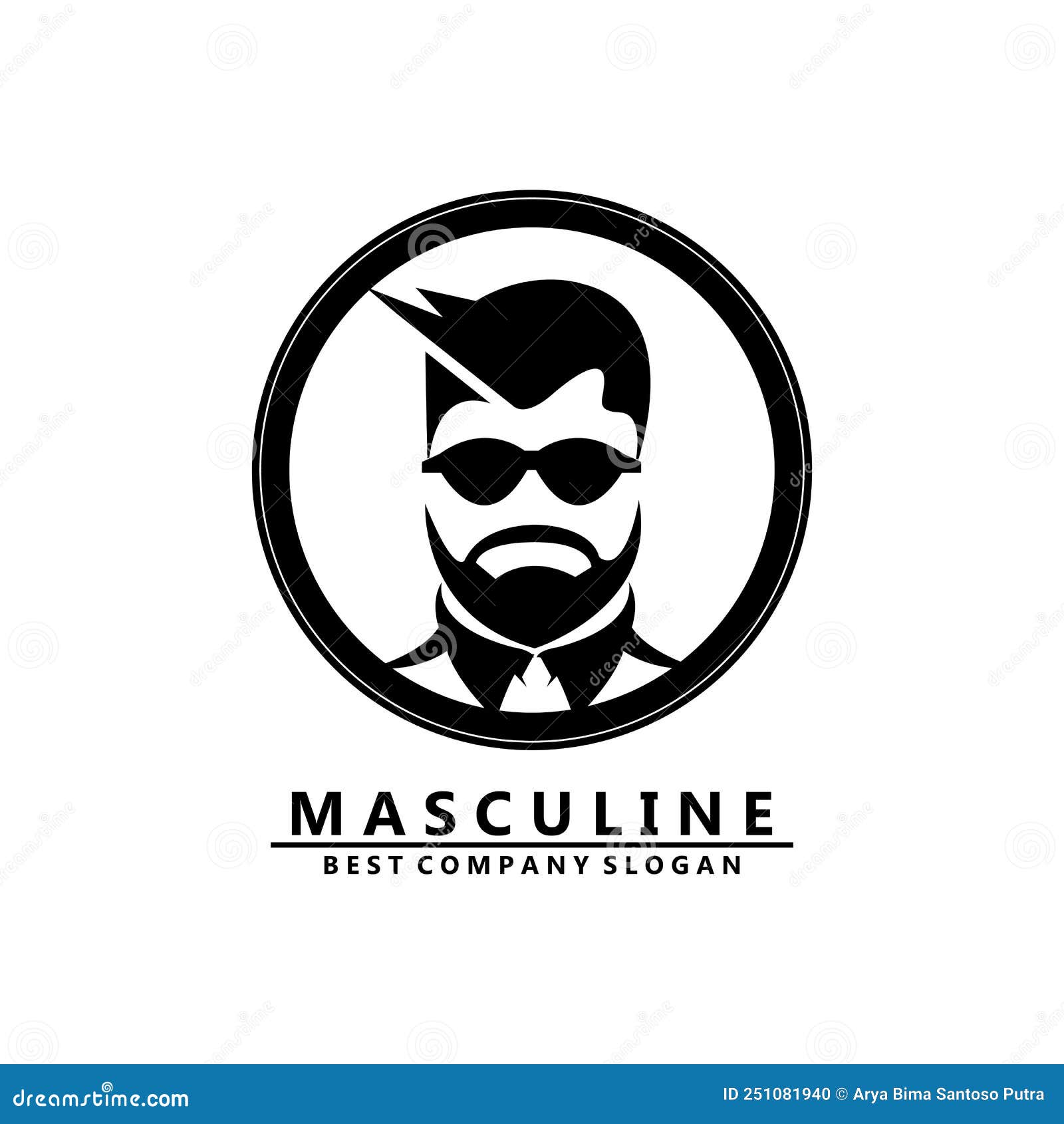 Masculine Man Logo Icon Vector with Beard, Handsome Cool Dignified ...
