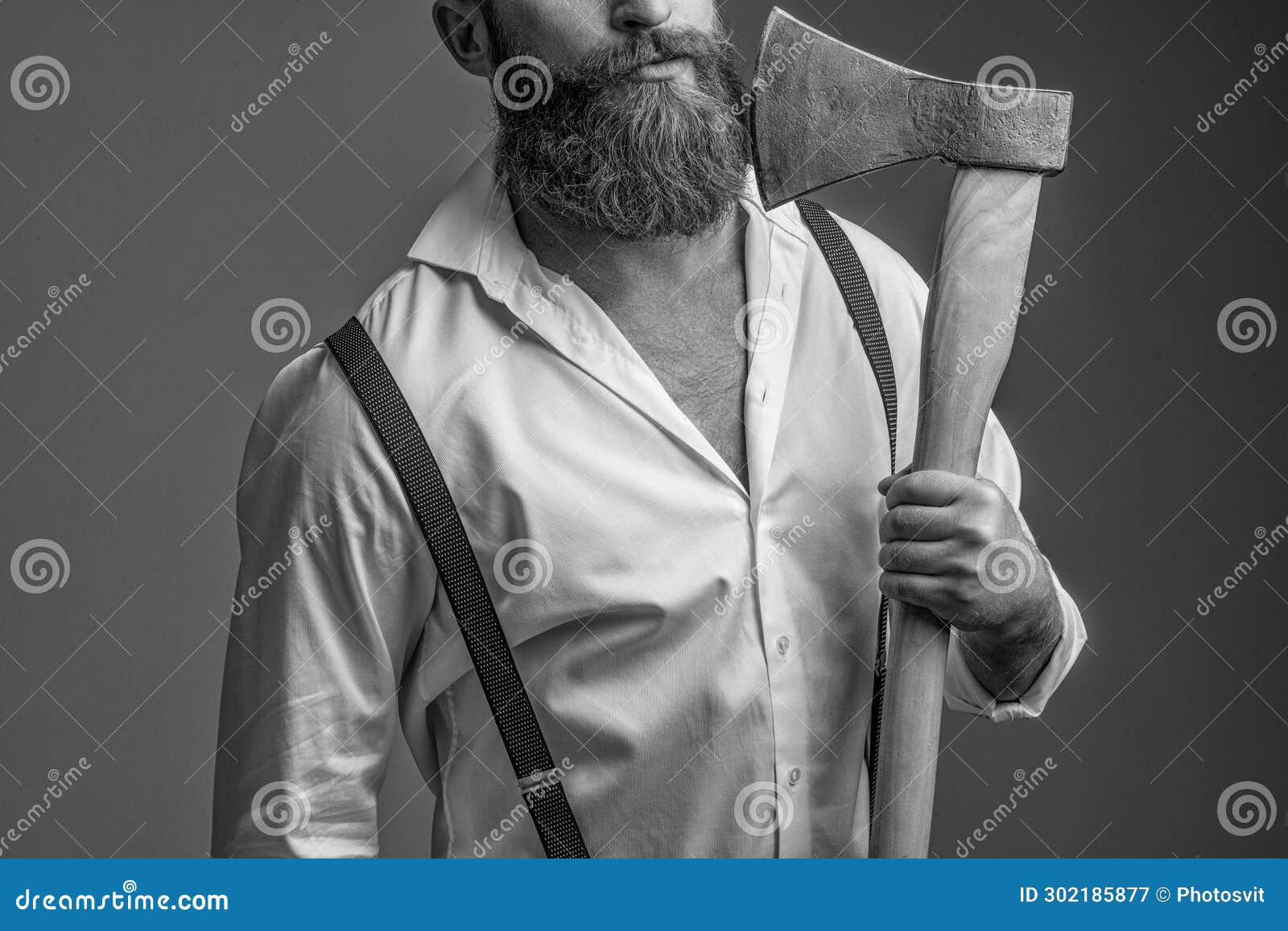 Masculinity of Man with Axe in Studio, Cropped View. Masculinity of Man ...