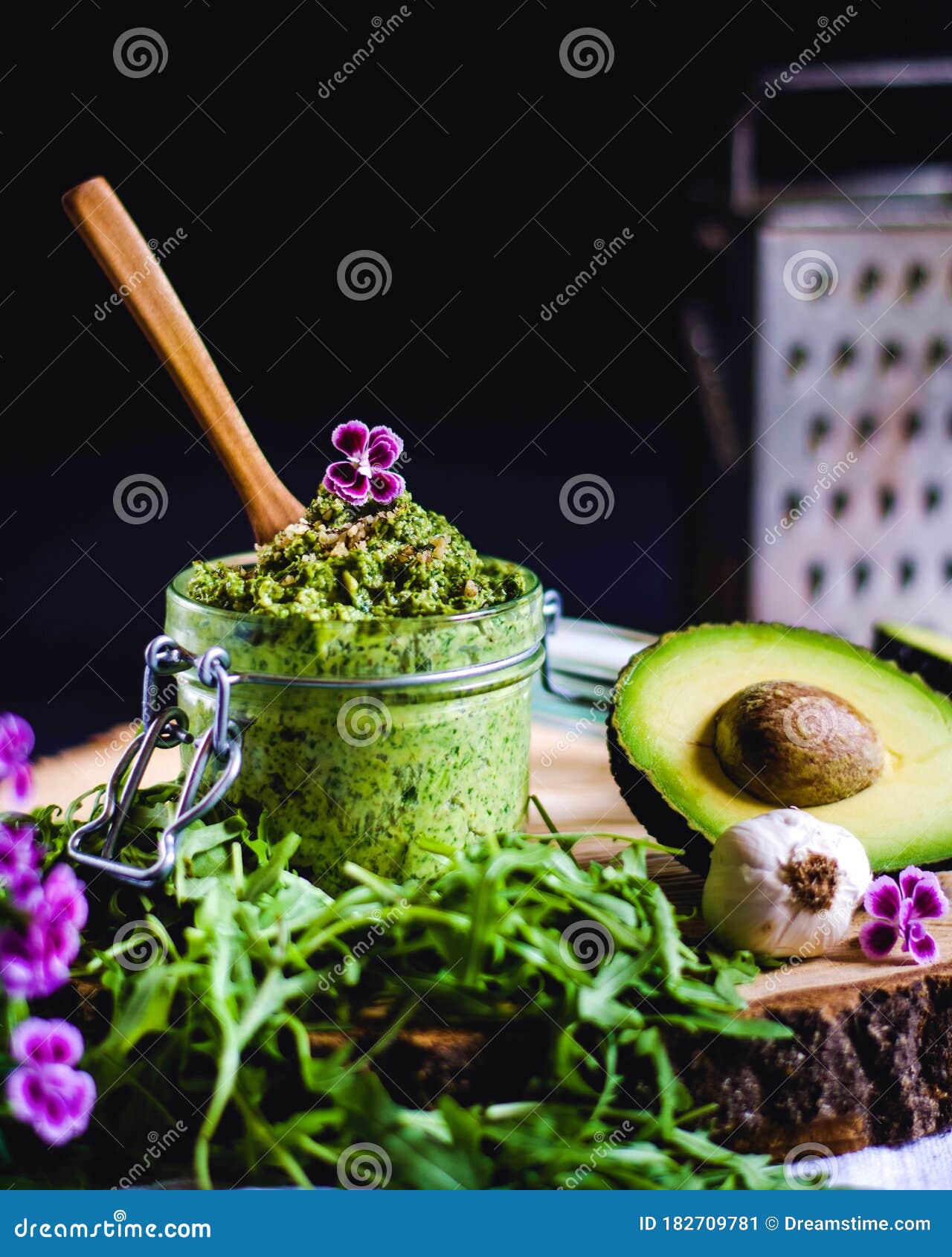Mashed Avocado with Garlic and Herbs Stock Image - Image of hair, pear ...