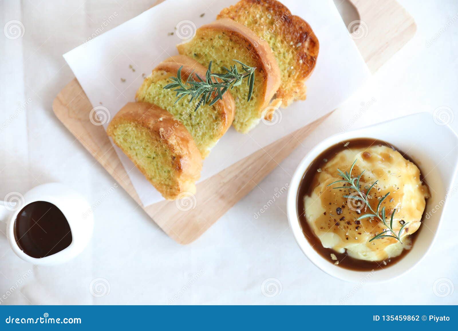 Mashed Potato with Gravy and Bread Stock Photo - Image of boiled ...