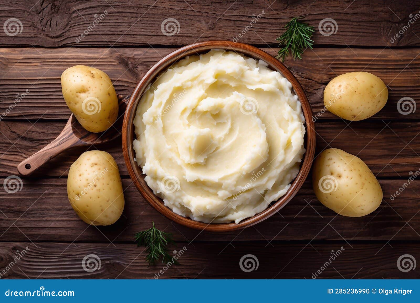 Mashed Potato Healthy Food on Wooden Background Stock Illustration ...