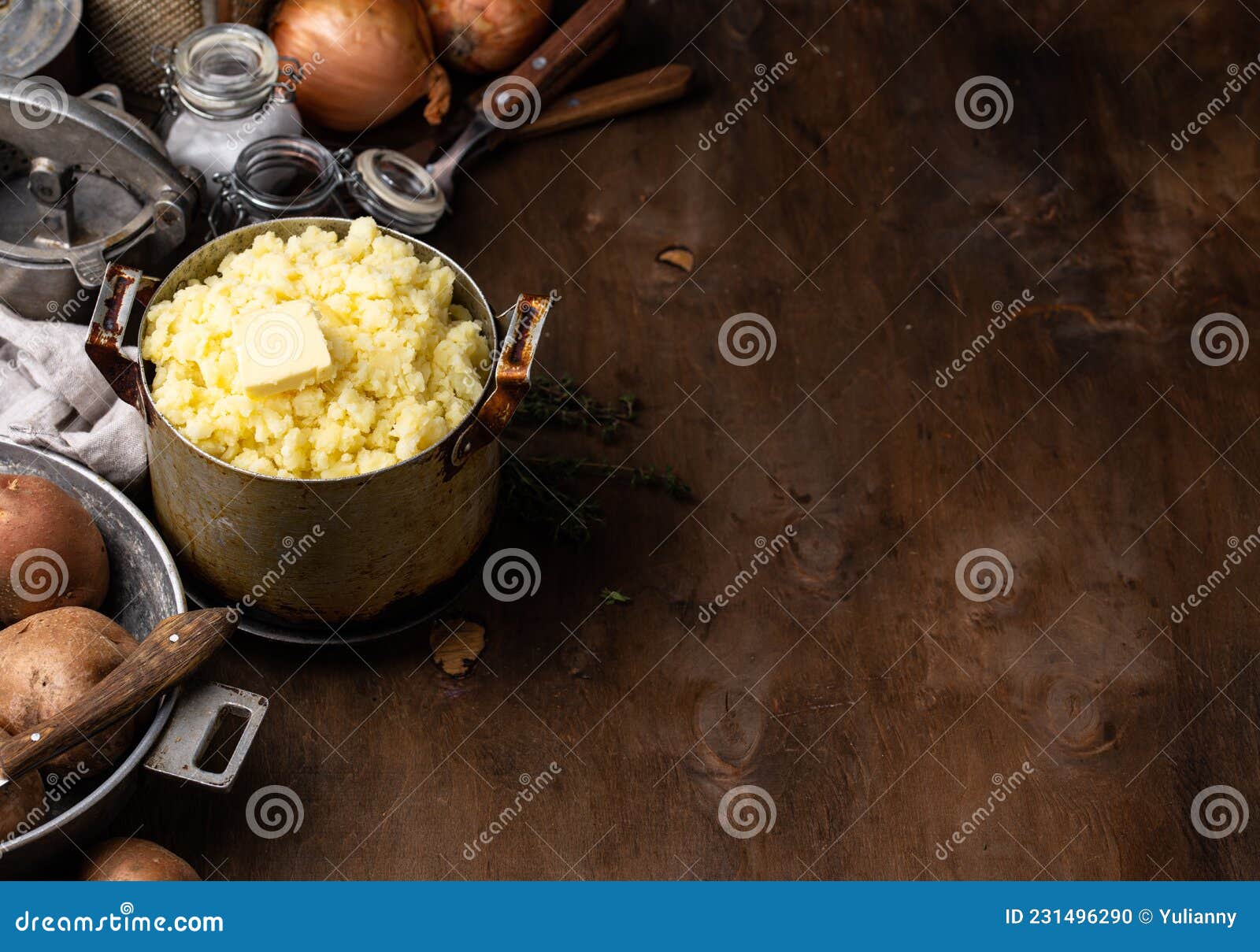 Mashed Potato in Old Vintage Pot Stock Photo - Image of healthy ...