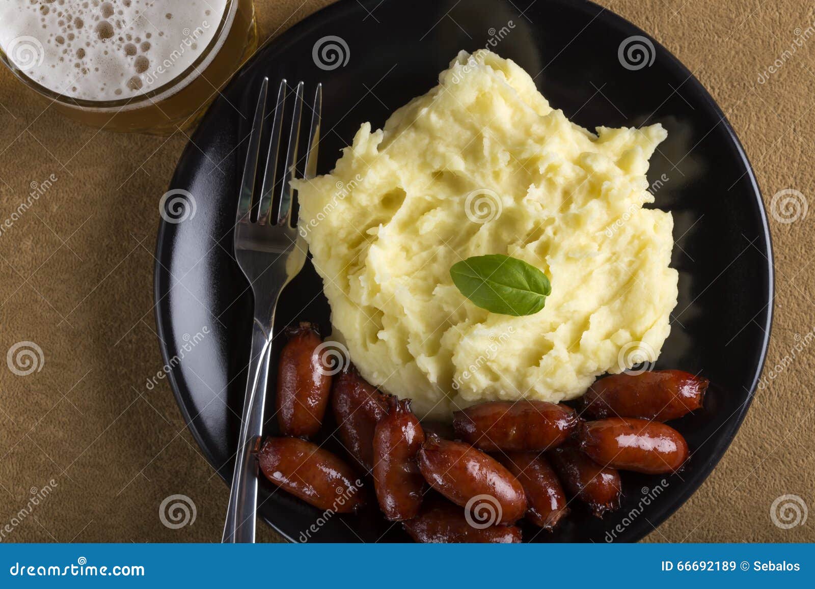 Mashed Potato with Pork Sausage Stock Image - Image of fork, mashed ...