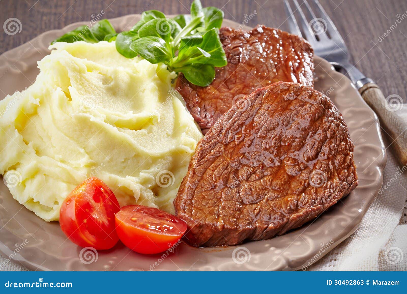 Mashed Potatoes and Beef Steak Stock Image - Image of puree, cooking ...