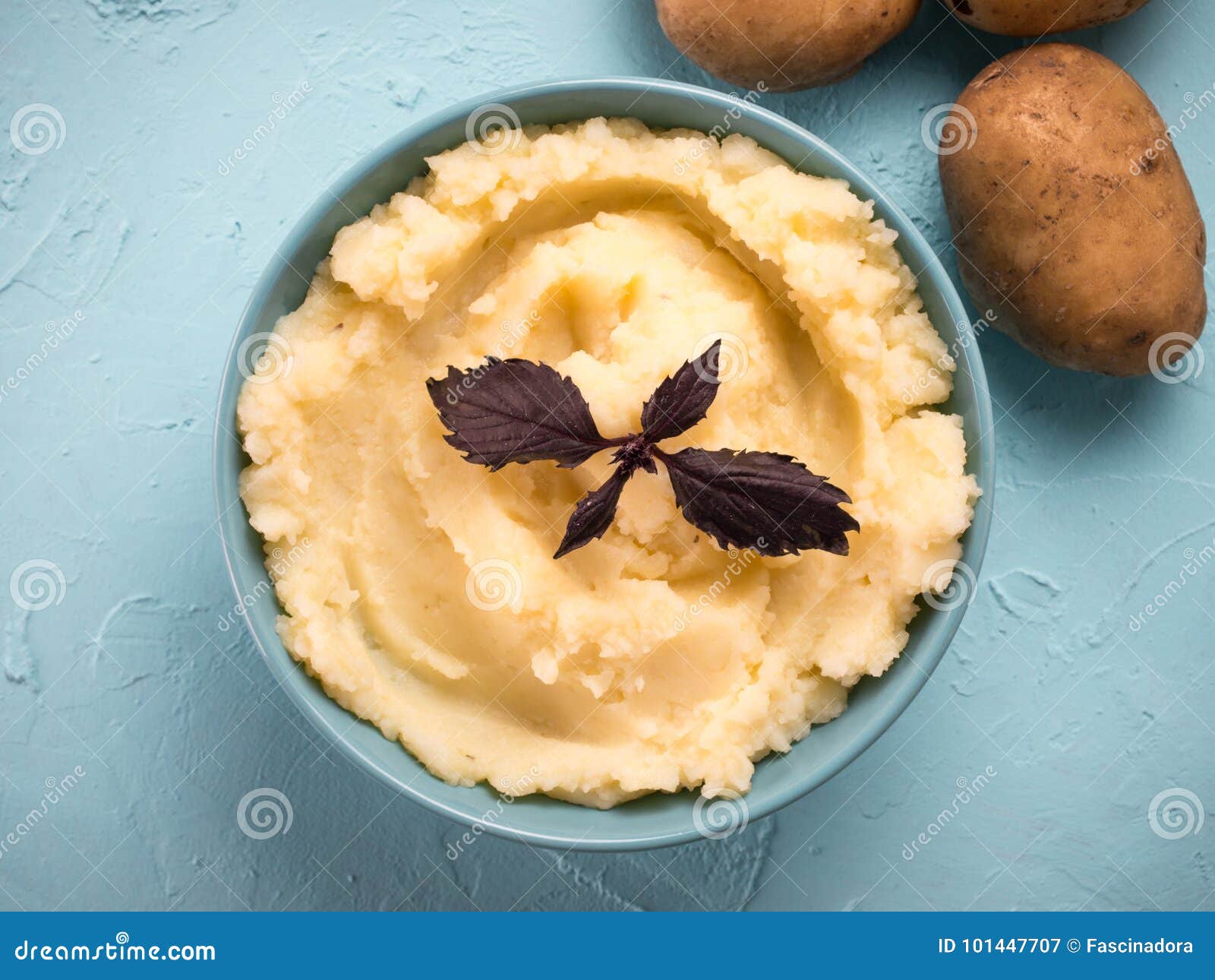 Mashed Potatoes on Blue Concrete Background Stock Image - Image of ...