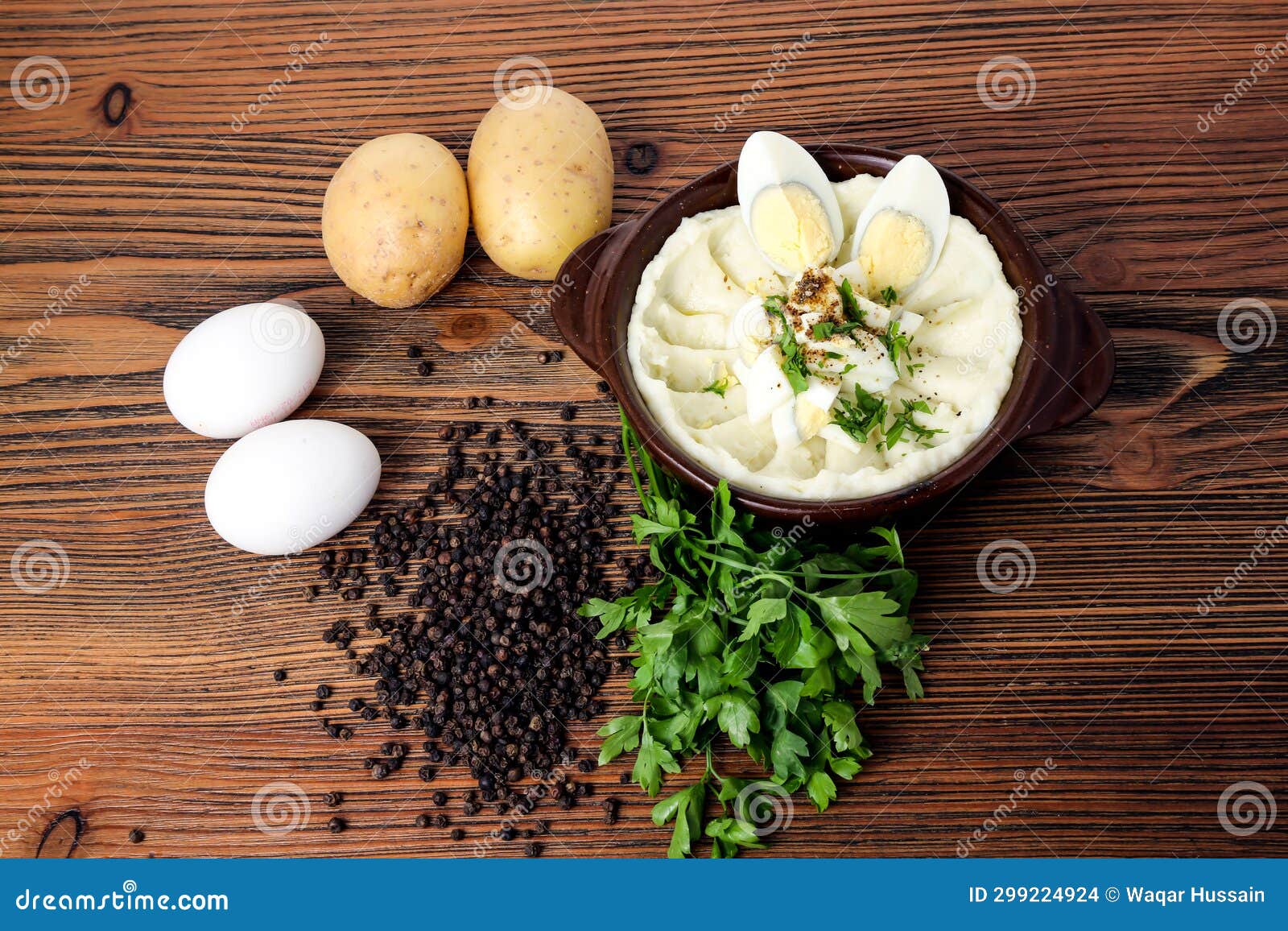 Mashed Potatoes with Boiled Eggs Coriander and Black Pepper Served in ...