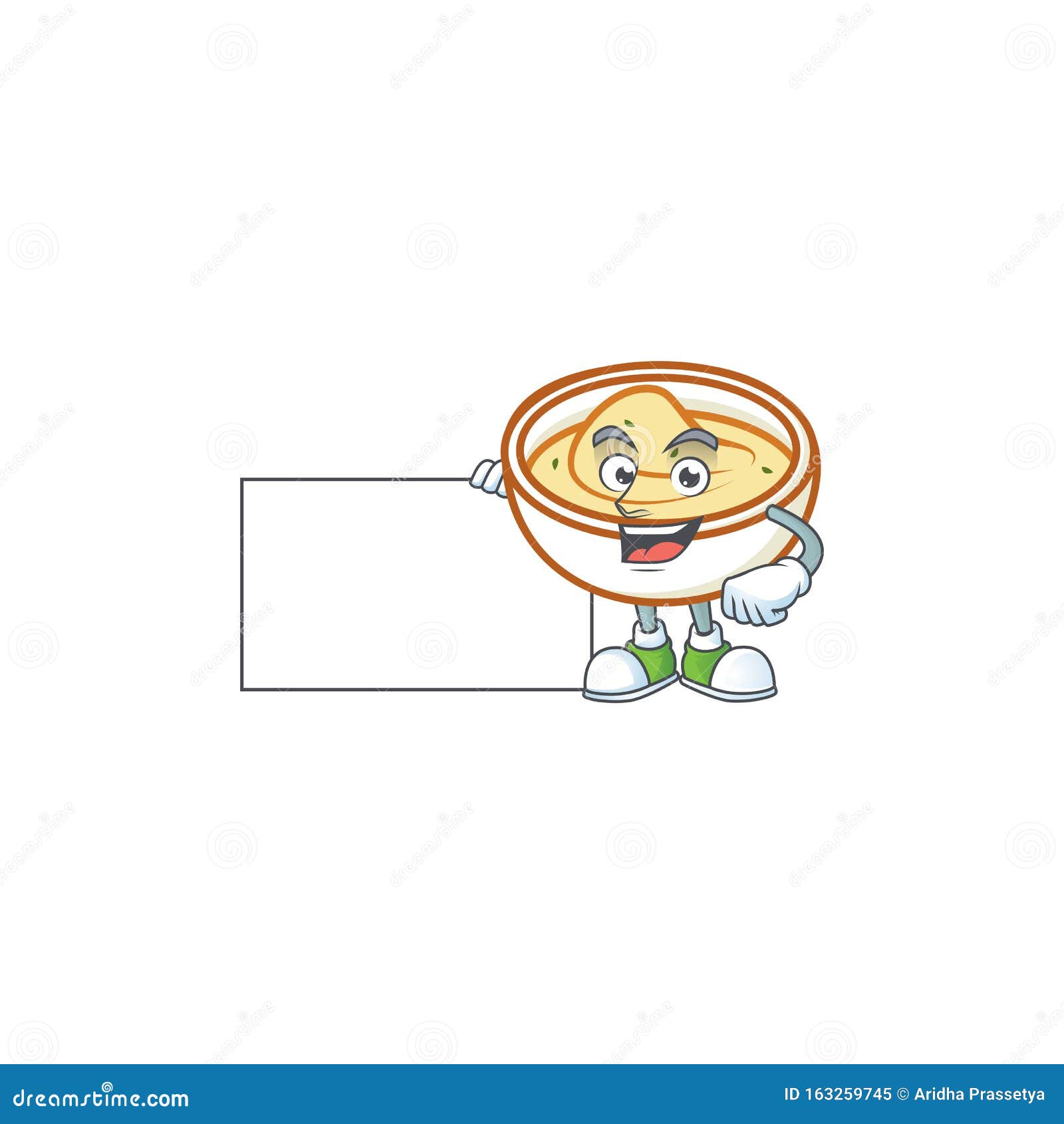 Mashed Potatoes Cartoon Character with Mascot Grinning with Board ...