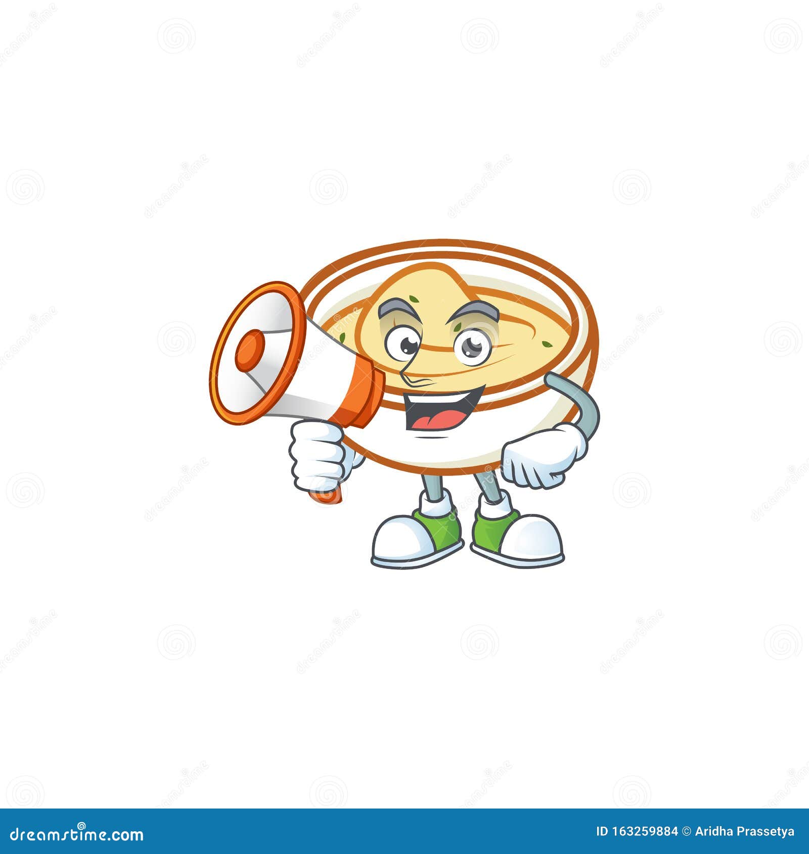 Mashed Potatoes Cartoon Character with Mascot with Holding Megaphone ...