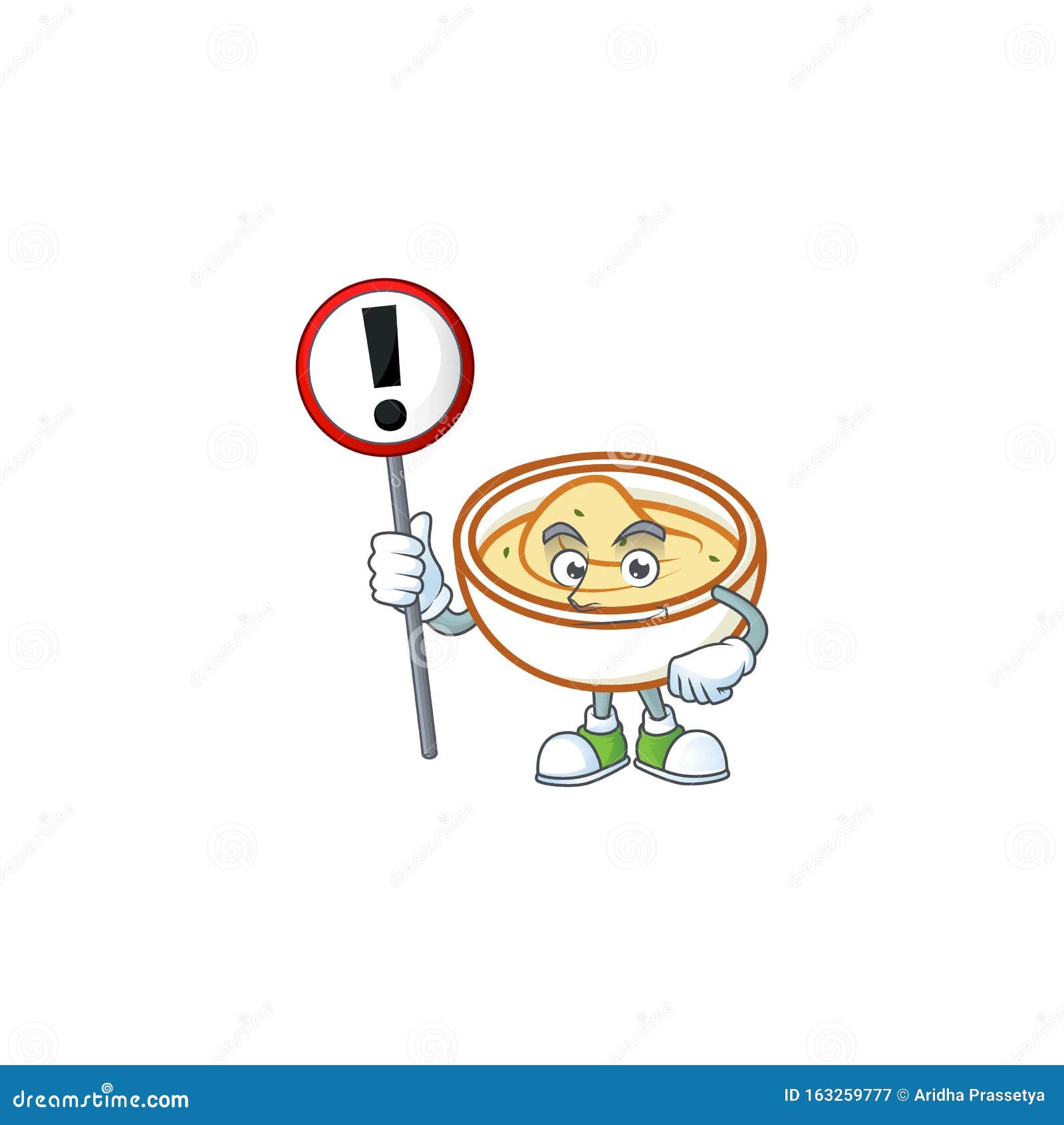 Mashed Potatoes Cartoon Character with Mascot with Sign Warning. Stock ...