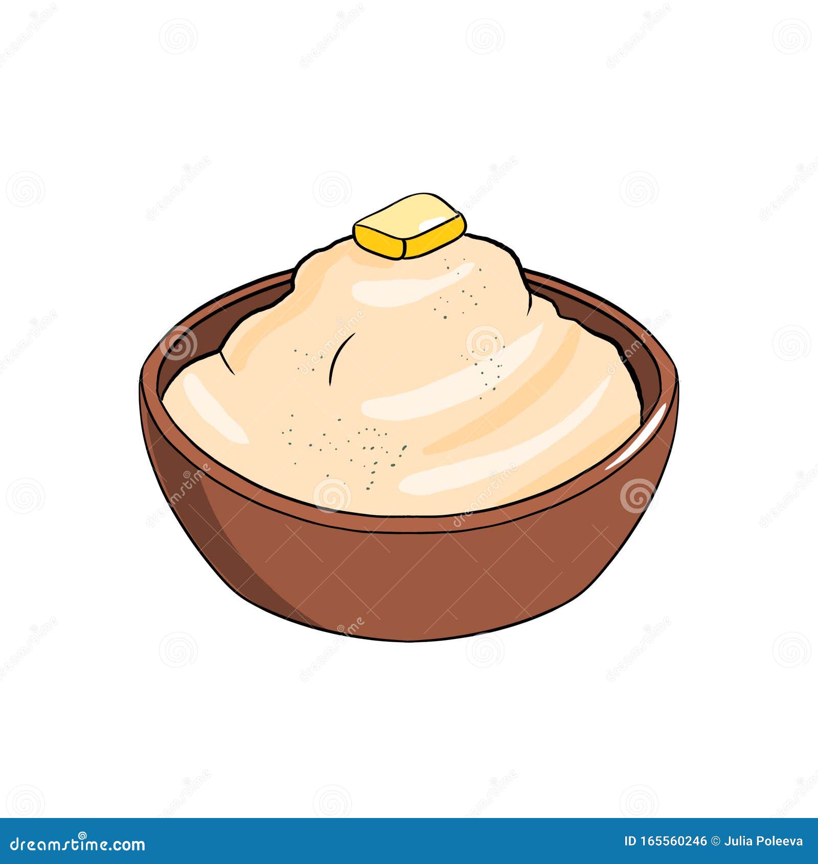 Mashed Potatoes in a Deep Dish with a Slice of Butter and Herbs. Hand ...