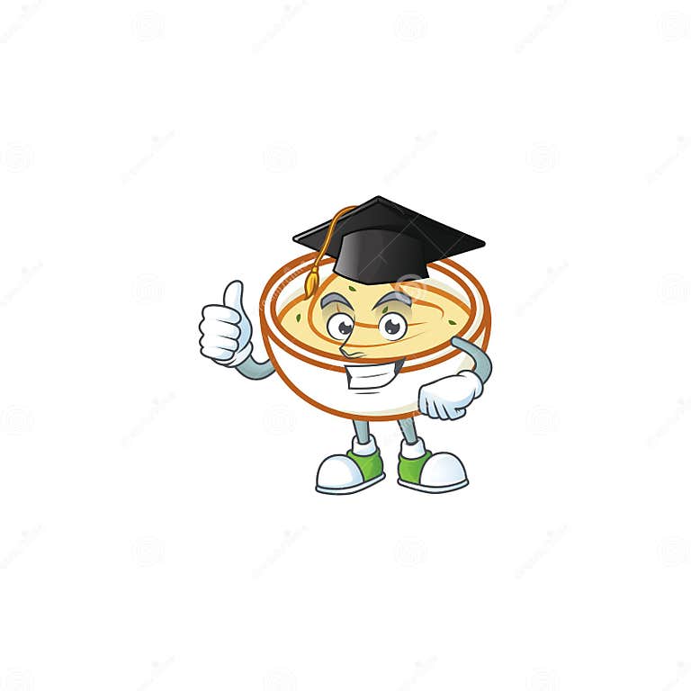 Mashed Potatoes with Graduation Hat Character on White Background Stock ...