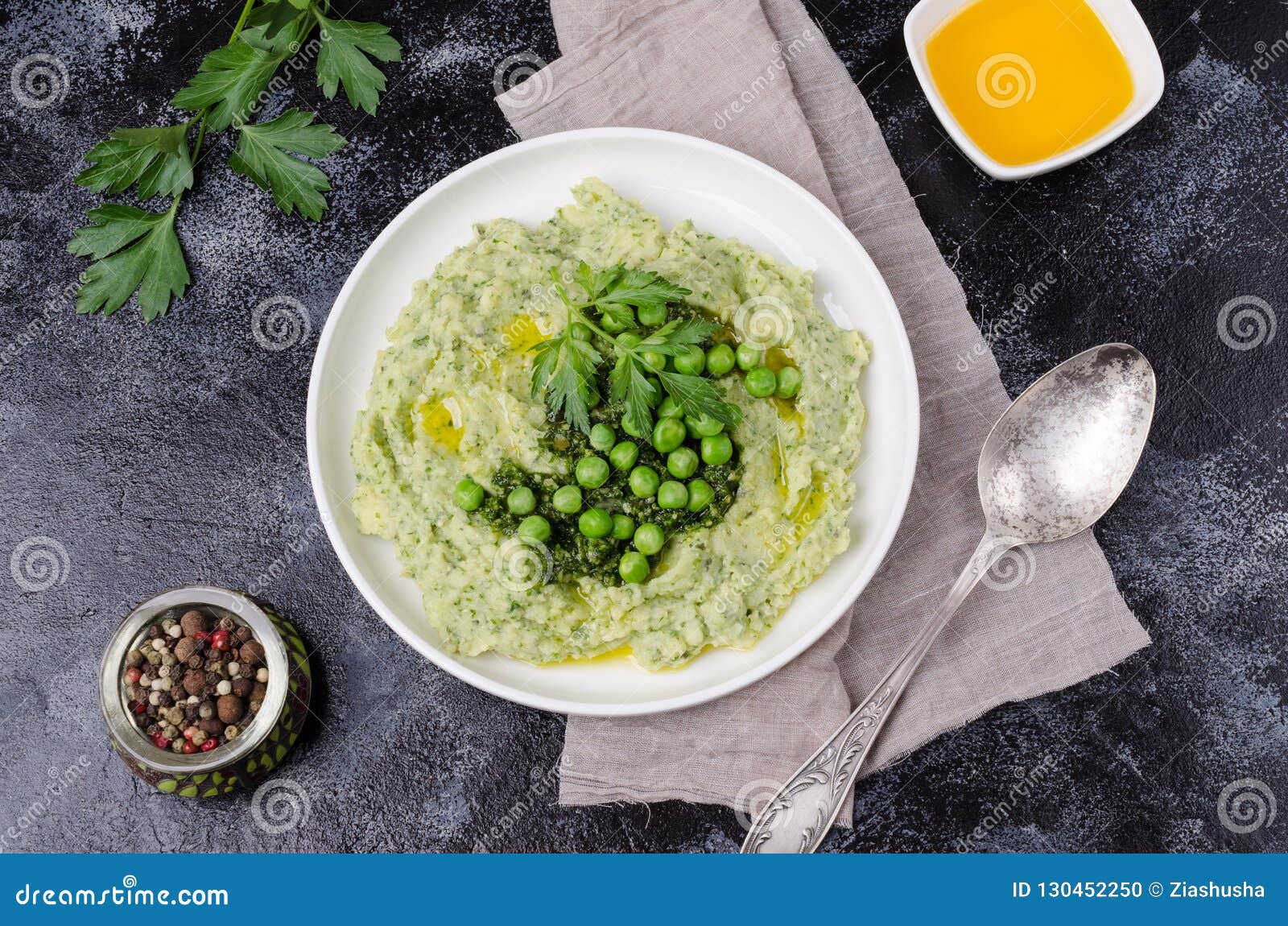 Mashed Potatoes with Green Peas Stock Photo - Image of parsley, puree ...