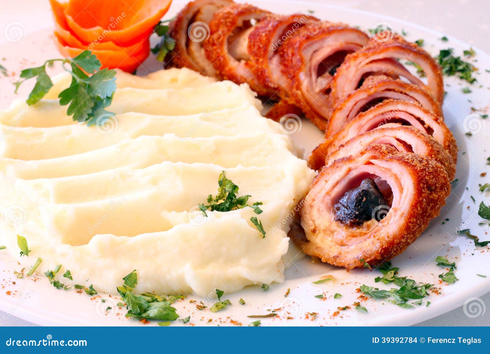 Mashed Potatoes with Prune Filled Meat Stock Photo - Image of meatloaf ...