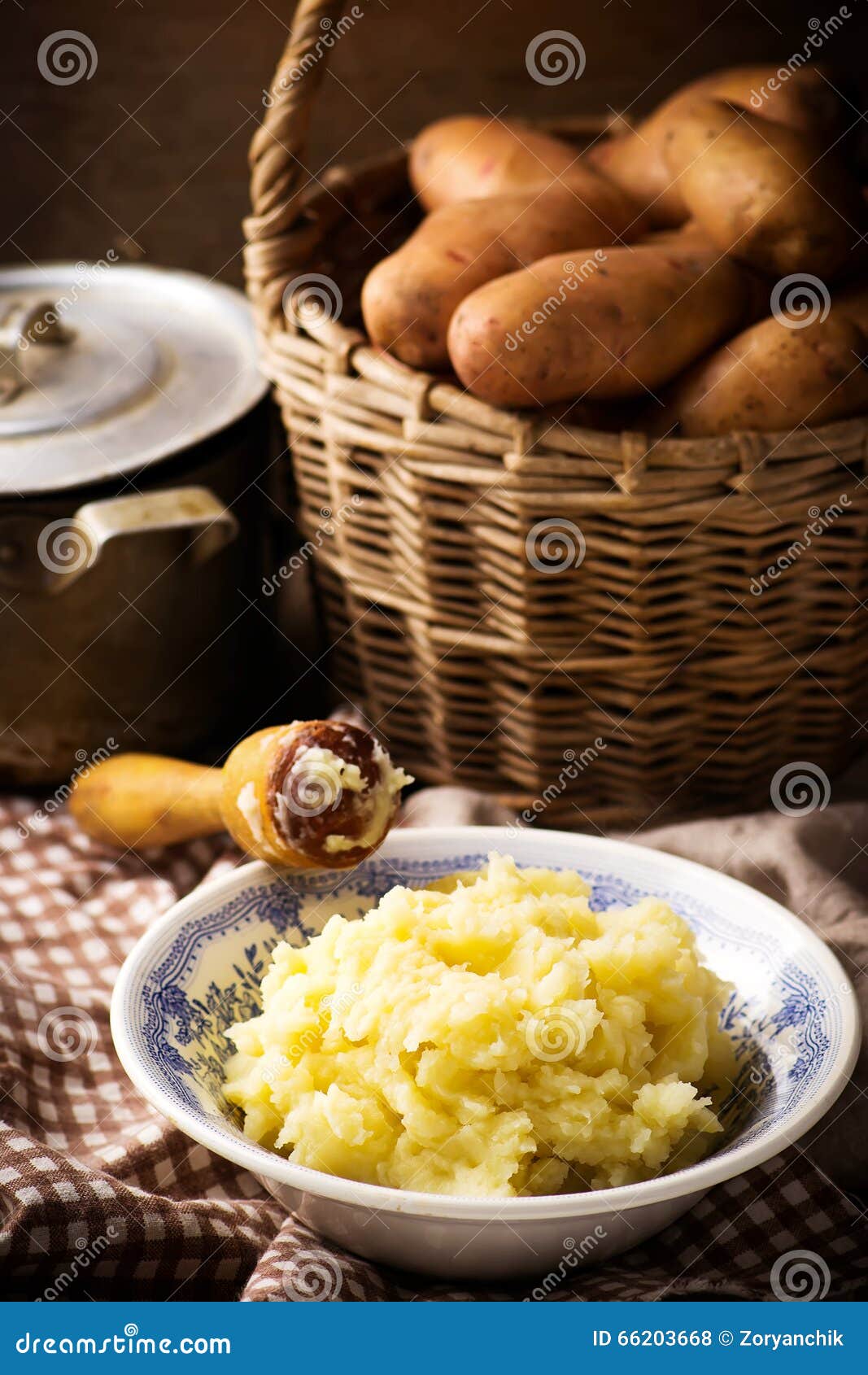 Mashed Potatoes and Raw Potato in the Basket Stock Photo - Image of ...