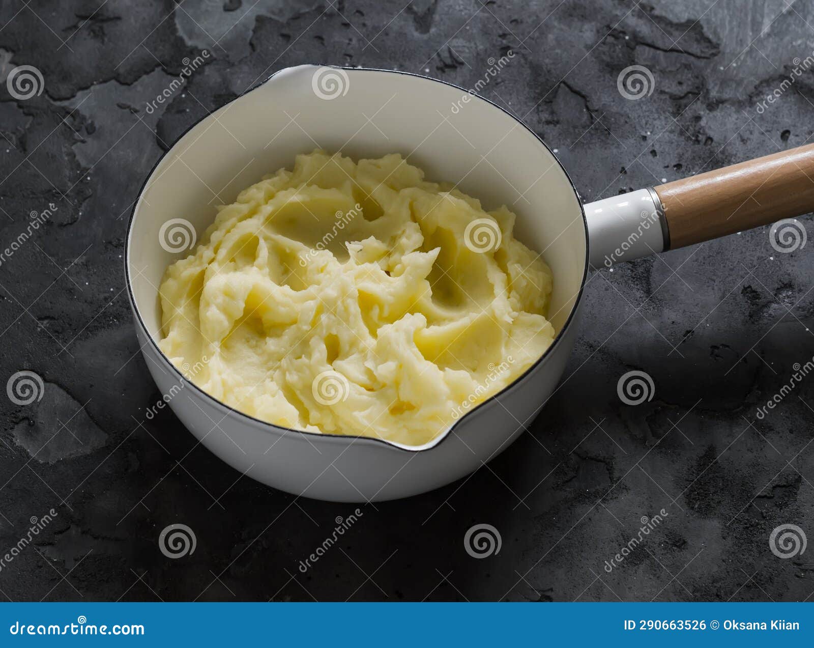 Mashed Potatoes in a Saucepan on a Dark Background, Top View Stock ...