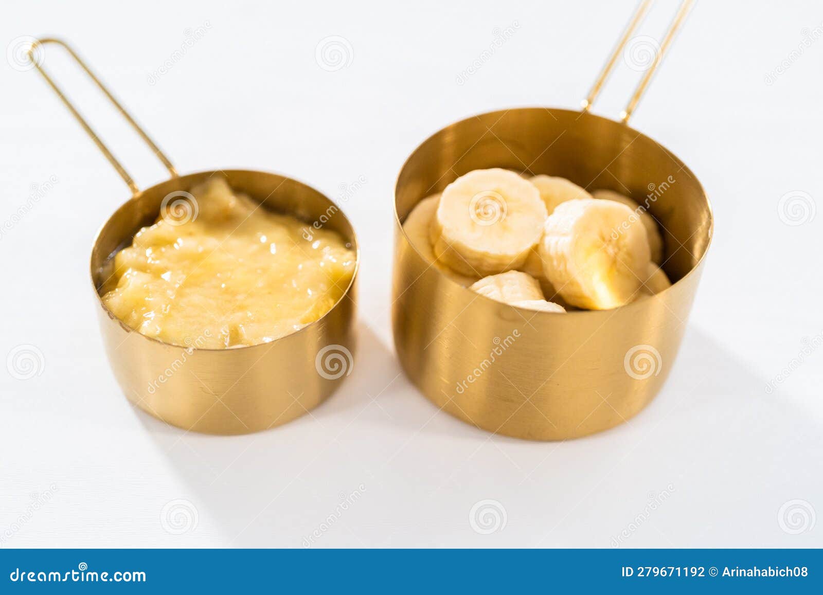 Mashed and sliced bananas stock photo. Image of fruits - 279671192