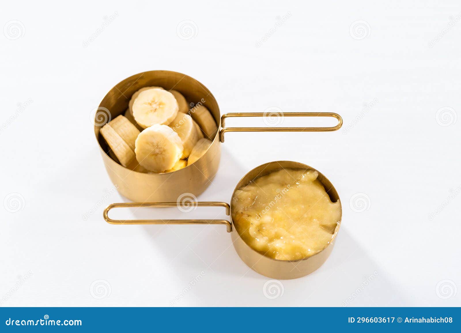 Mashed and sliced bananas stock image. Image of measure - 296603617
