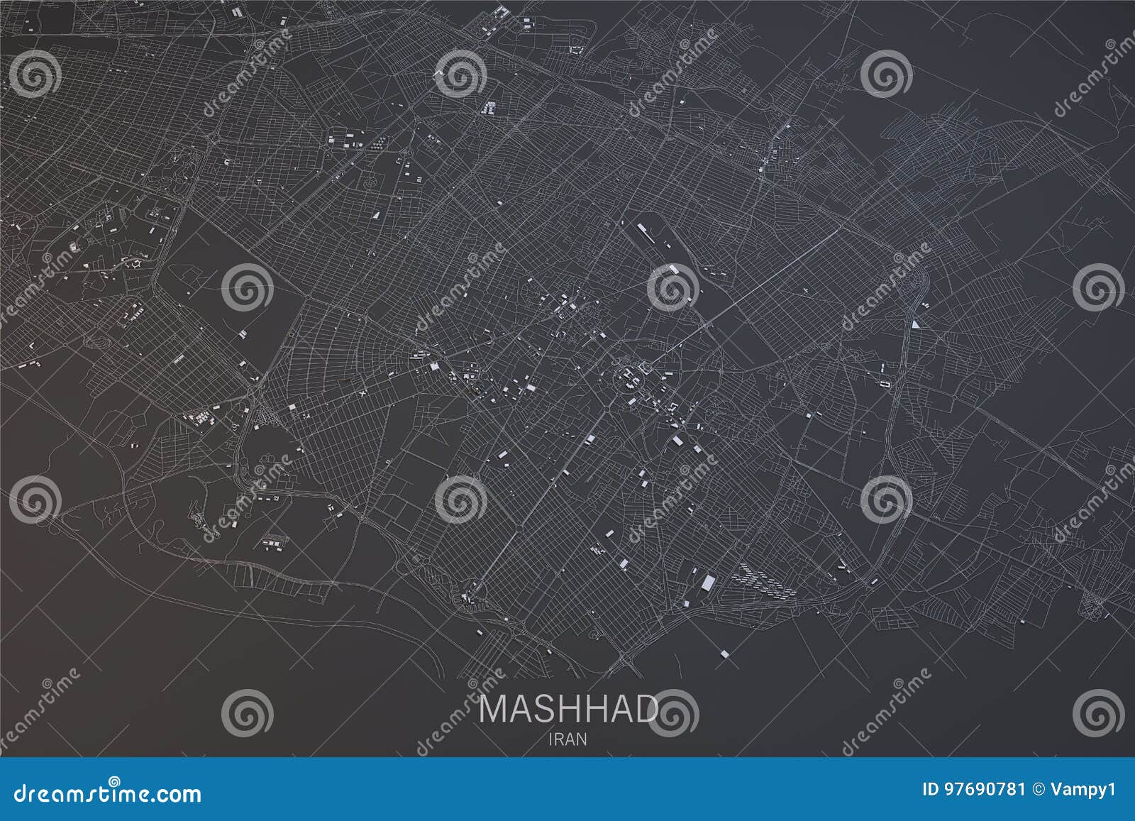 Mashhad Map, Satellite View, Iran Stock Illustration - Illustration of ...