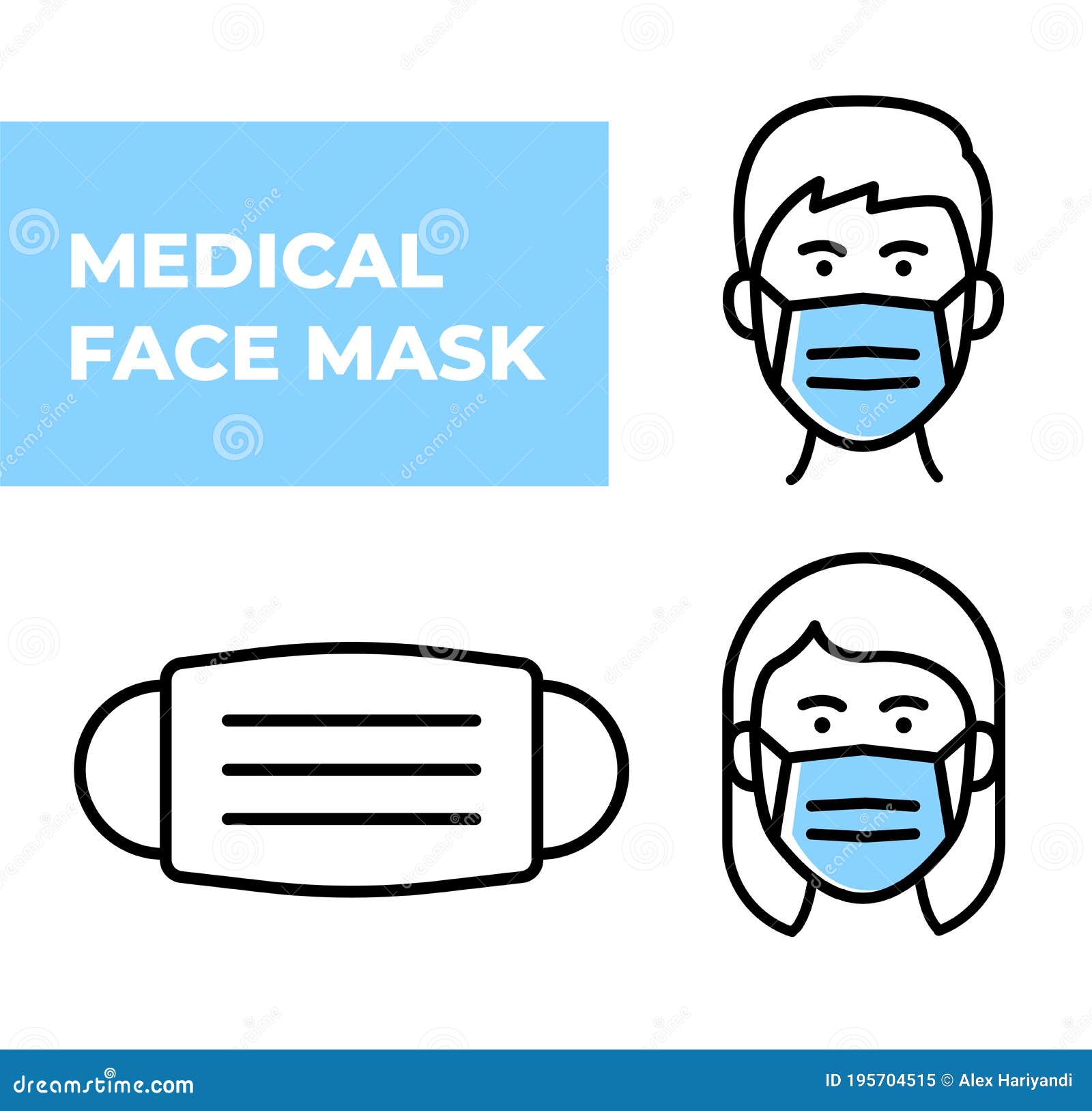 Medical Face Mask Icons. Simple Thin Line Signs with People Wearing ...