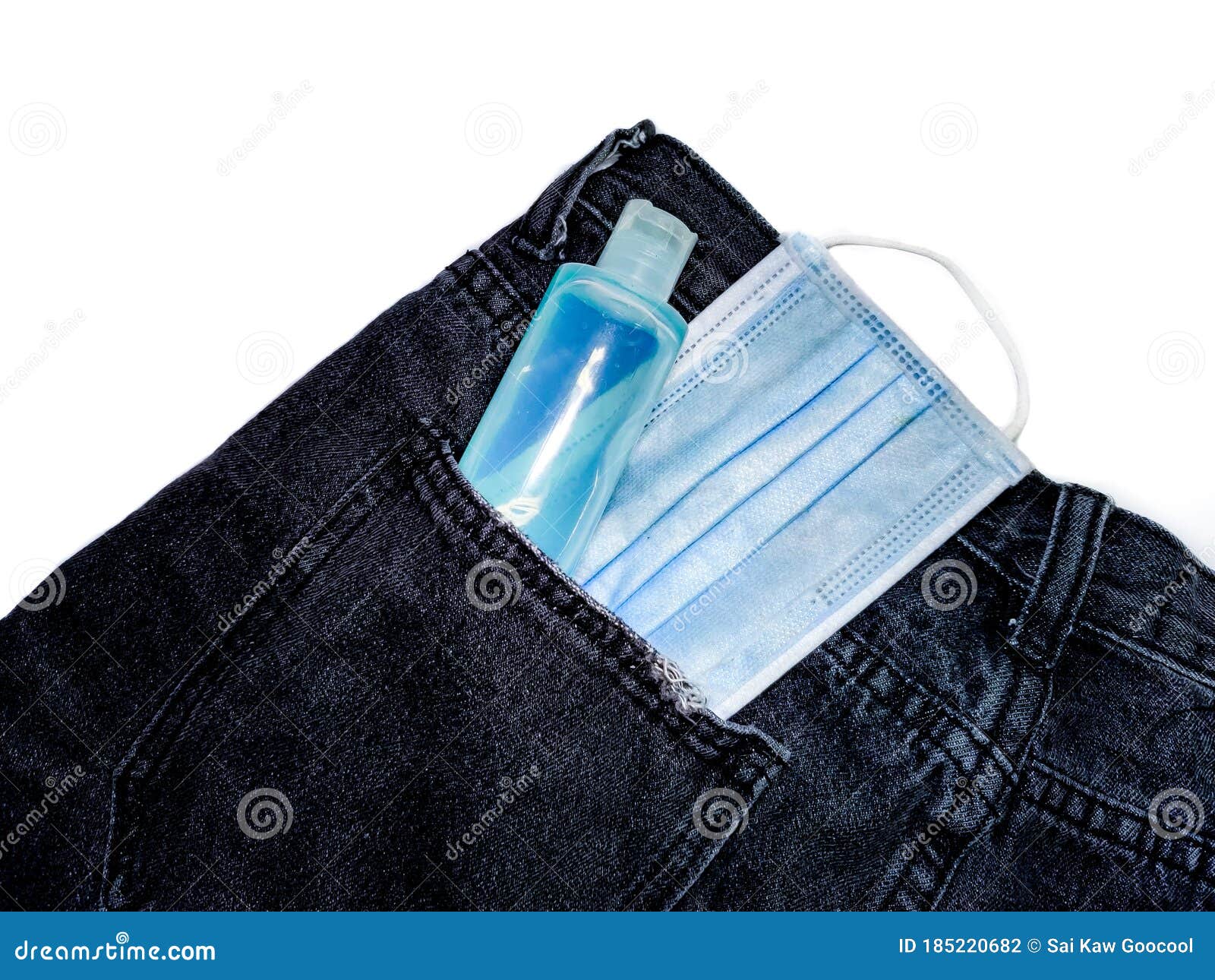 Mask and Alcohol in Jeans Pocket Stock Photo - Image of azure, jeans ...