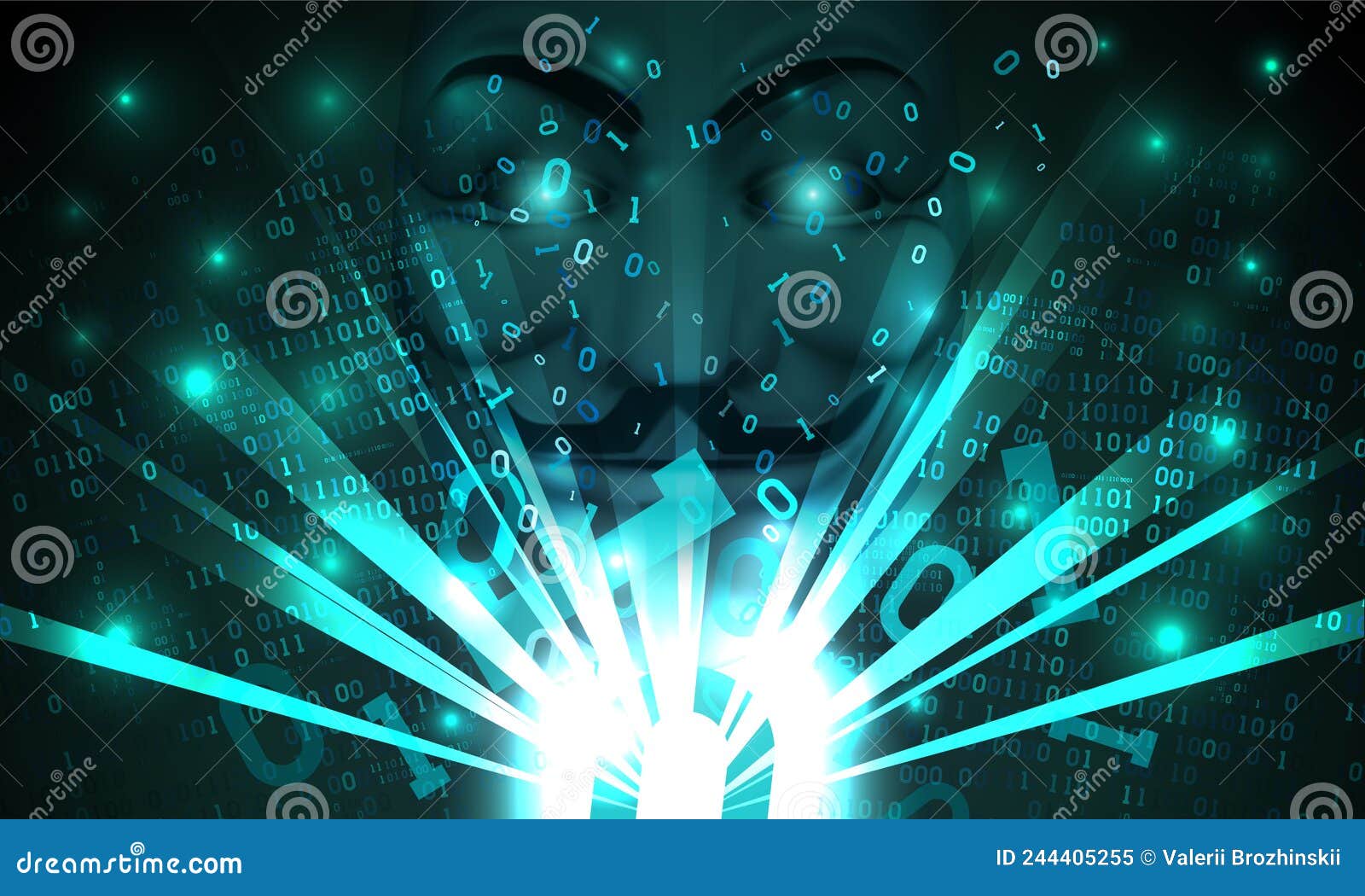 Mask Anonymous Computer Hacker On Green Background With Hacked Binary Code. Anonymous Hacker ...