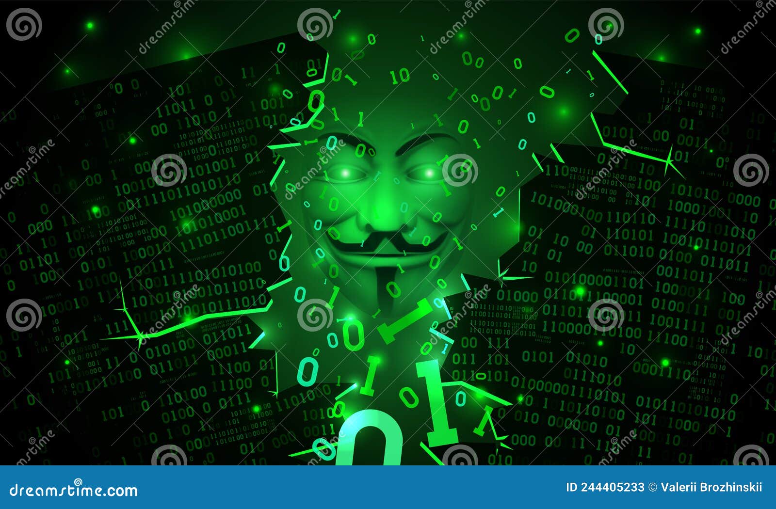 Mask Anonymous Computer Hacker on Green Background with Hacked Binary Code. Anonymous Hacker ...