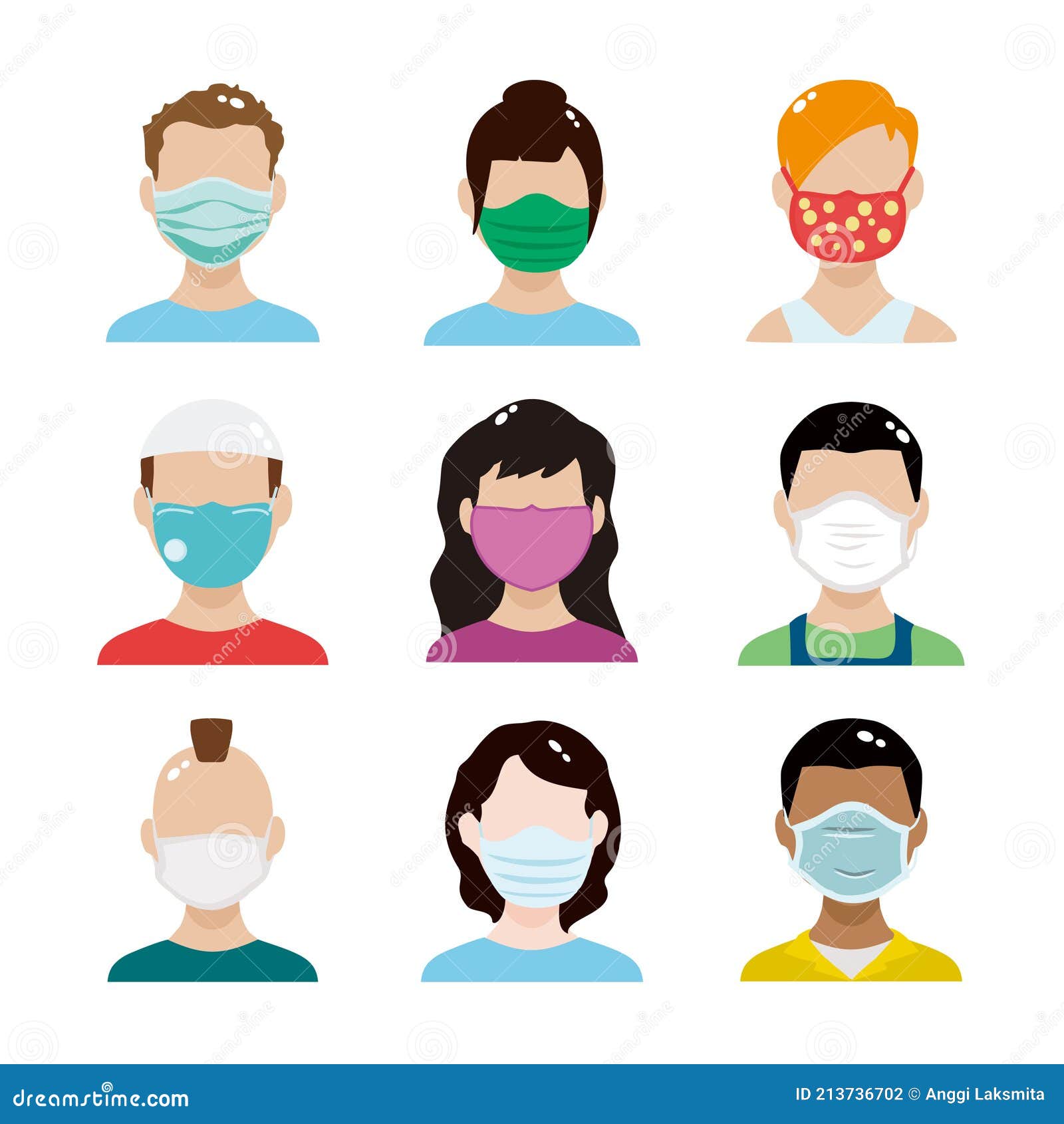 Mask Avatar Flat Design Vector Set with a Wide Selection of Colors and ...