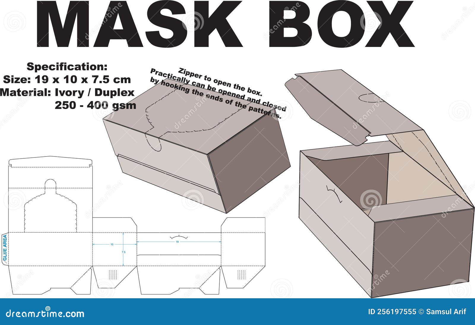 Mask Box Vector with Zipper Stock Vector - Illustration of closed, text ...