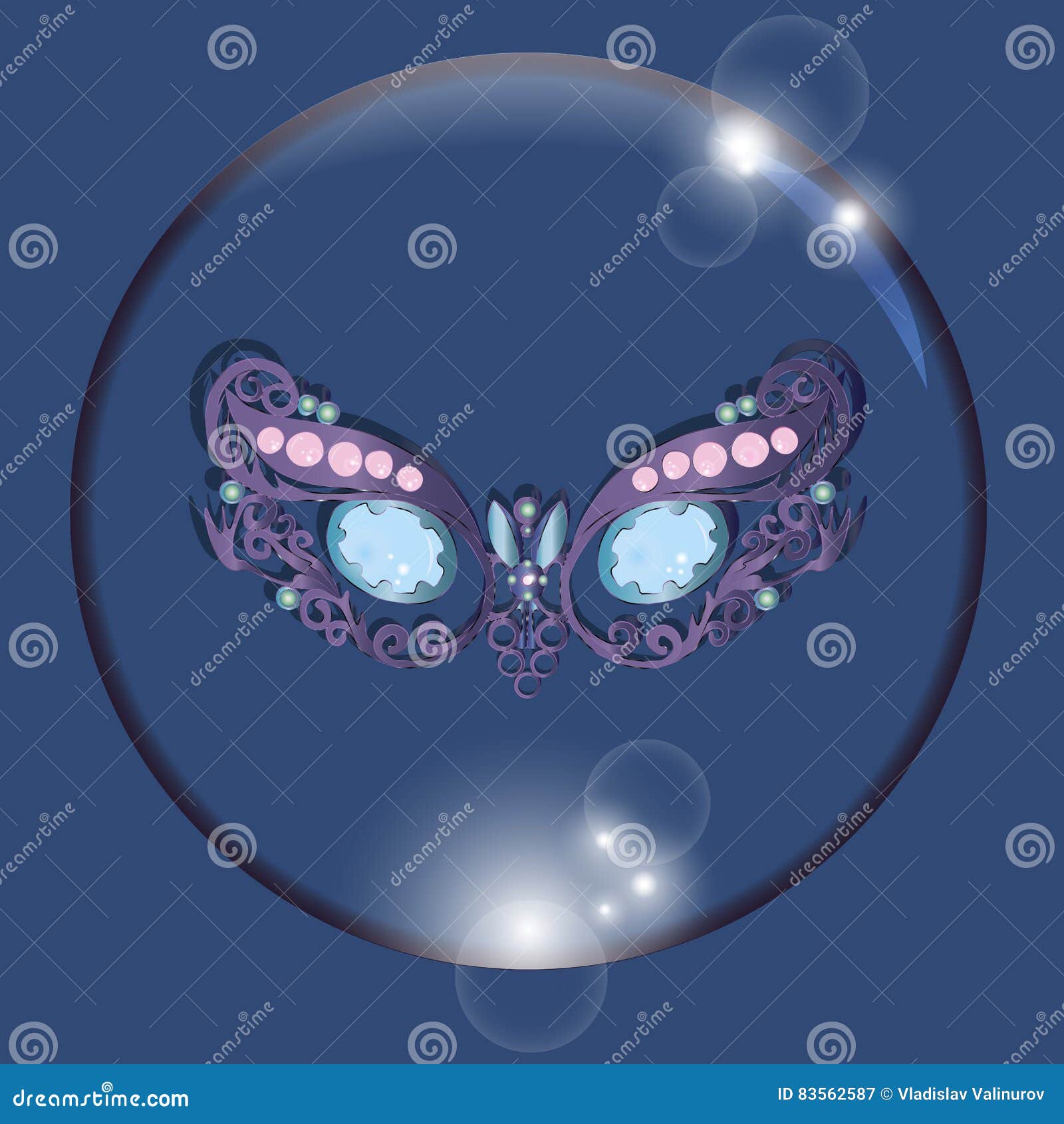 Mask in Bubble with Reflections Blue Background Stock Vector ...
