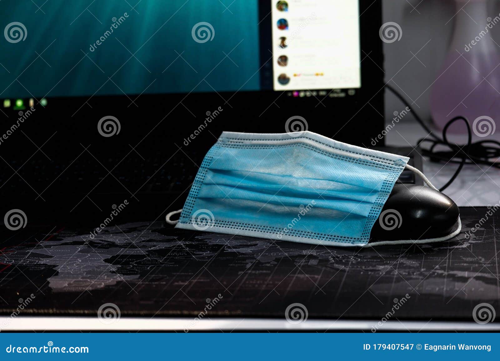 Mask Computer Workplace Background Stock Image - Image of corona ...