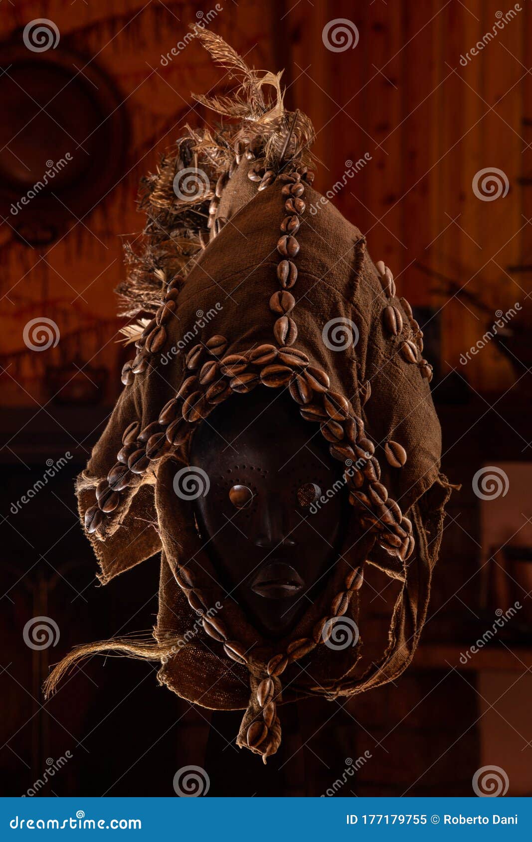 Mask with Cowrie Shells stock image. Image of carved - 177179755