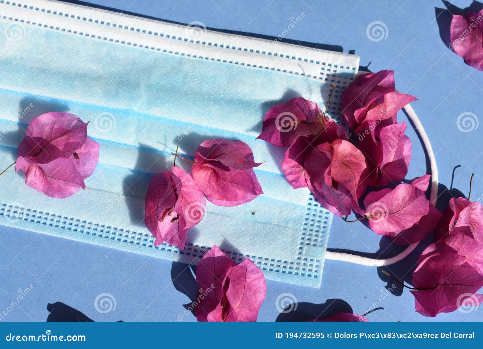 Mask Face with Flowers on Blue Background Stock Image - Image of ...