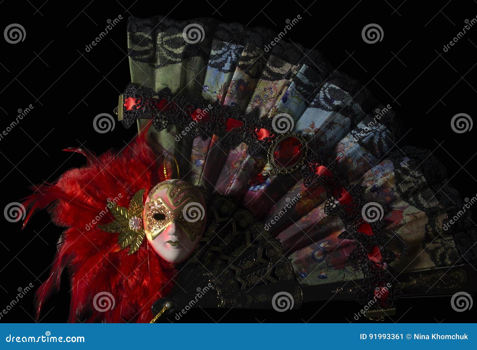Mask with folding fan. stock image. Image of folding - 91993361