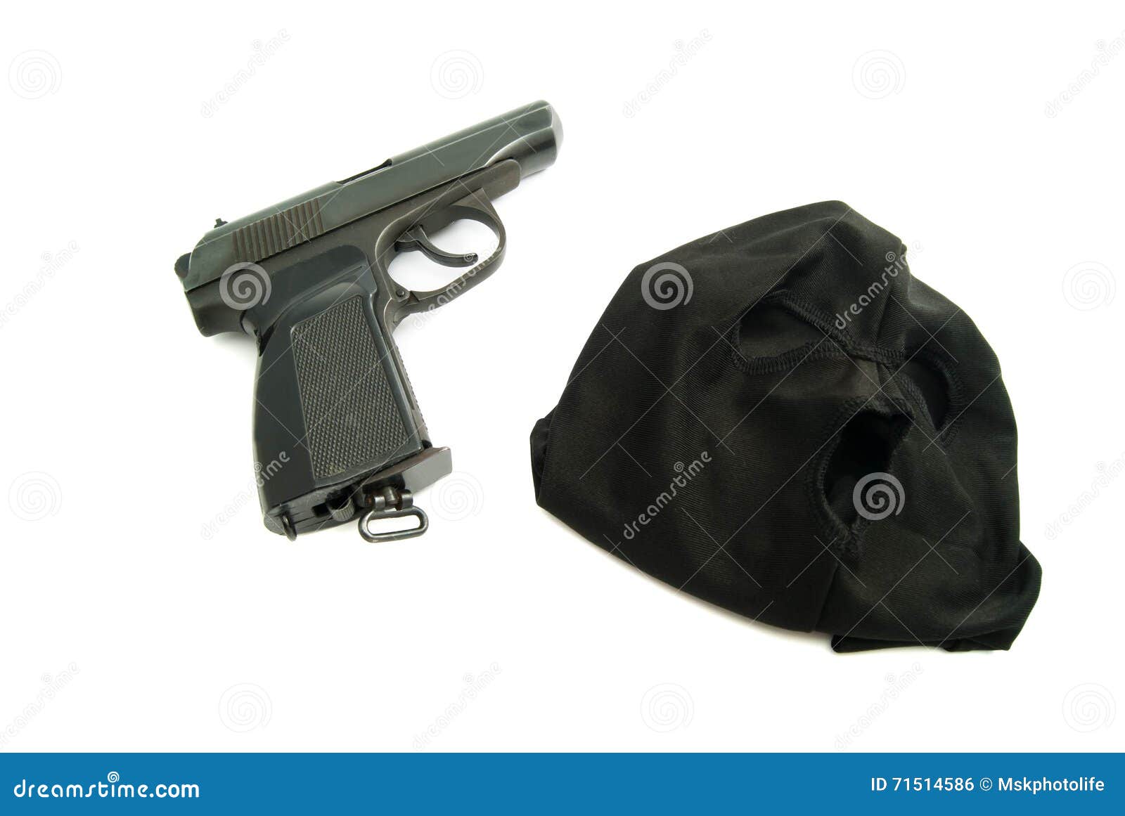 Mask and gun on white stock photo. Image of mask, murder - 71514586