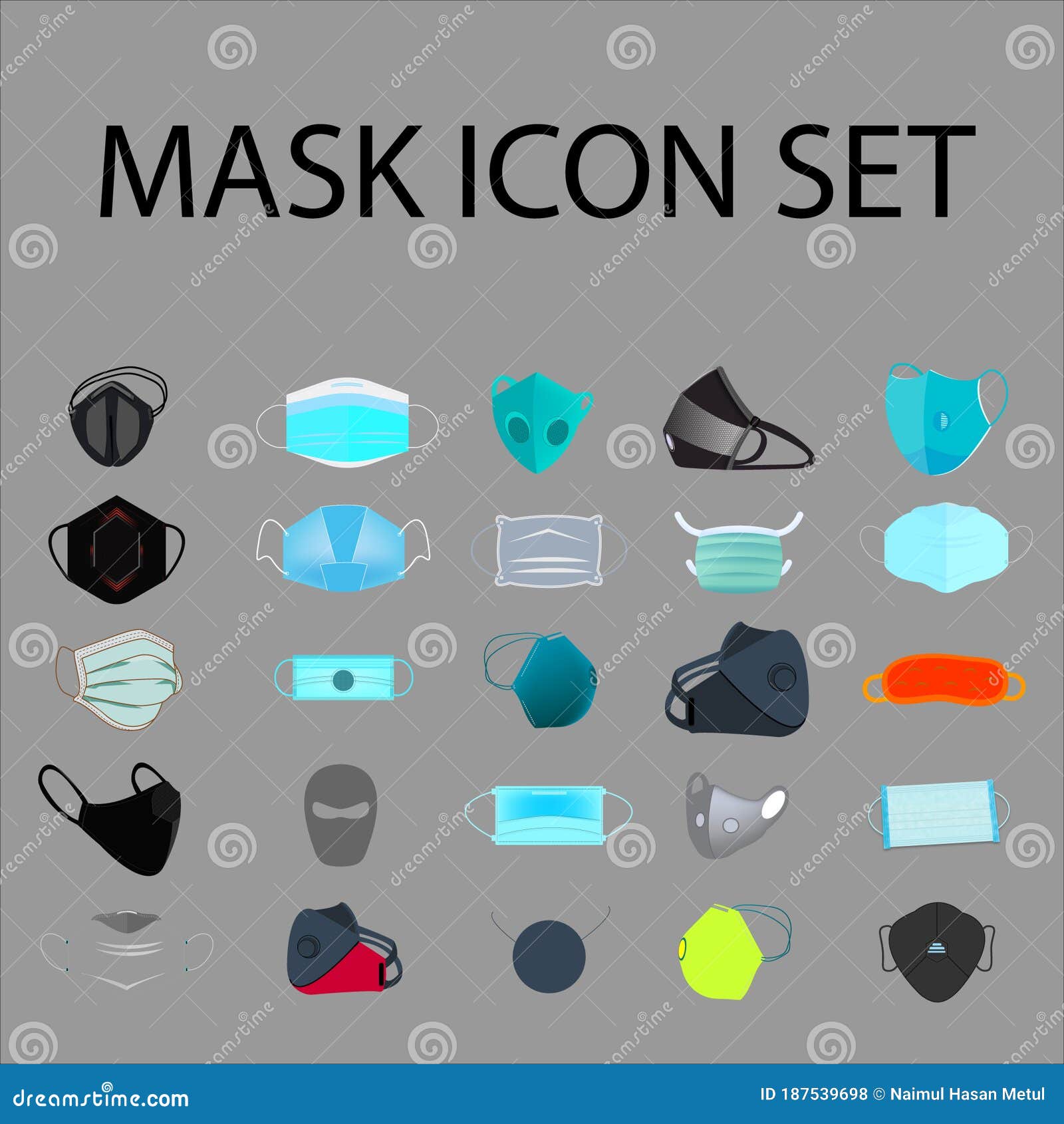 Mask icons set stock illustration. Illustration of happy - 187539698