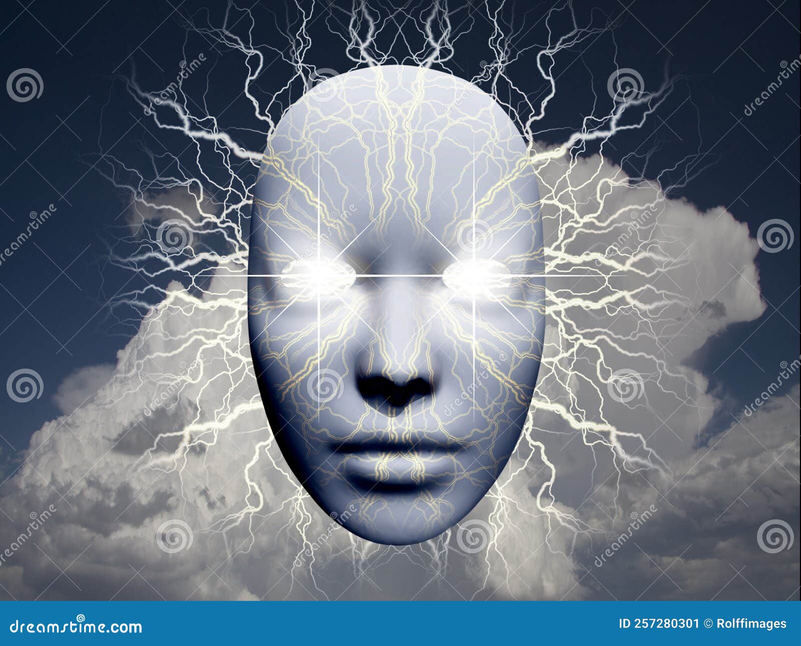 Mask with Lightnings and Glowing Eyes Stock Illustration - Illustration ...